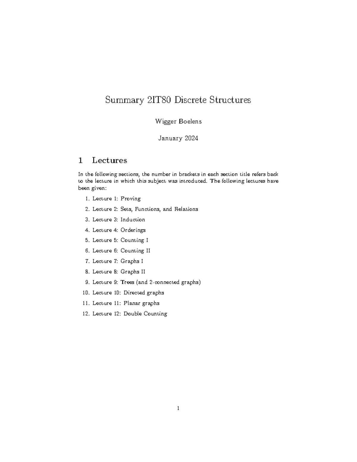 Summary of 2IT80 Discrete Structures Lectures - January 2024 - Studocu
