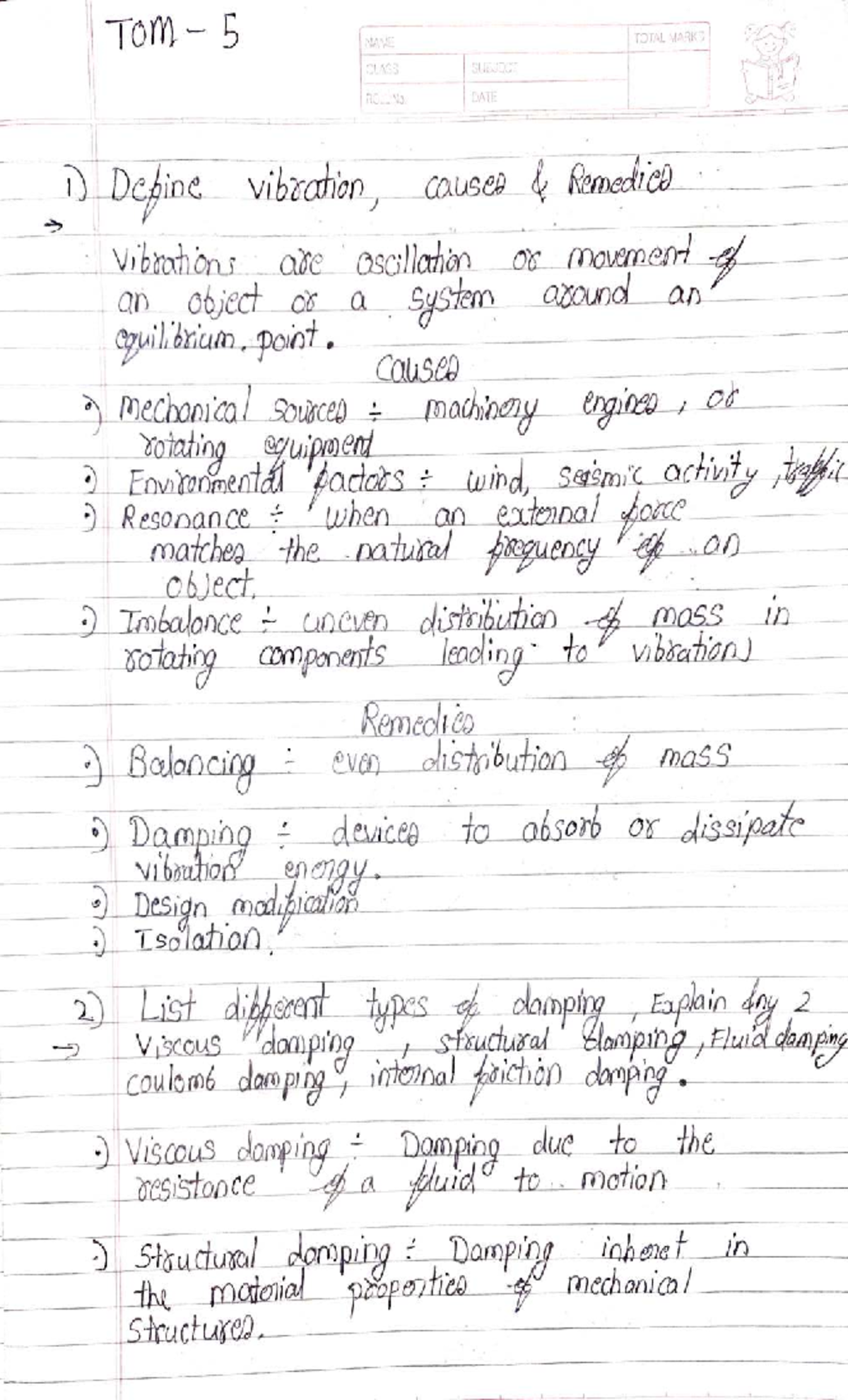 Mechanical Vibrations Exam Notes - Course Code: CaLsAD - Studocu