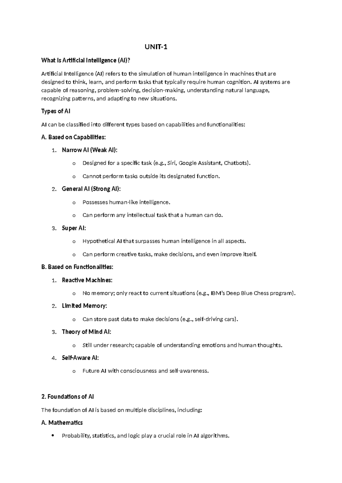 AI UNIT-1: Understanding Artificial Intelligence Concepts and Types ...