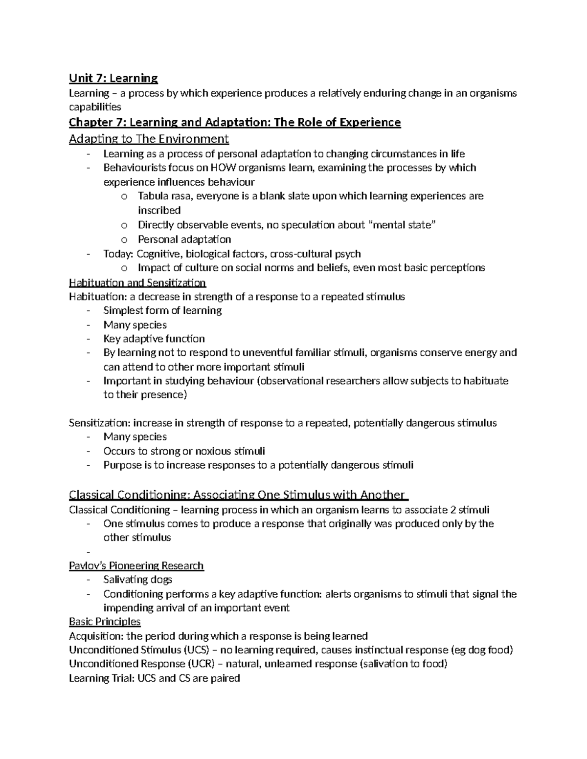 Unit 7: Learning and Adaptation - Key Concepts and Processes - Studocu