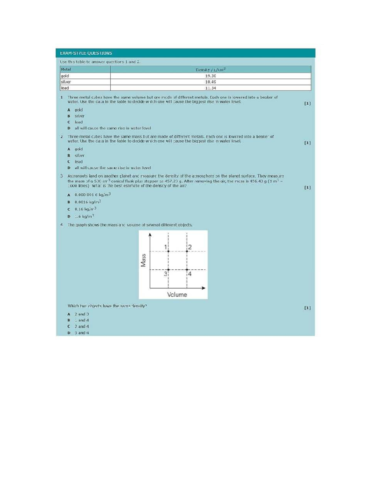 End of Unit 1 Test - Physics IG: Density and Measurement Questions ...
