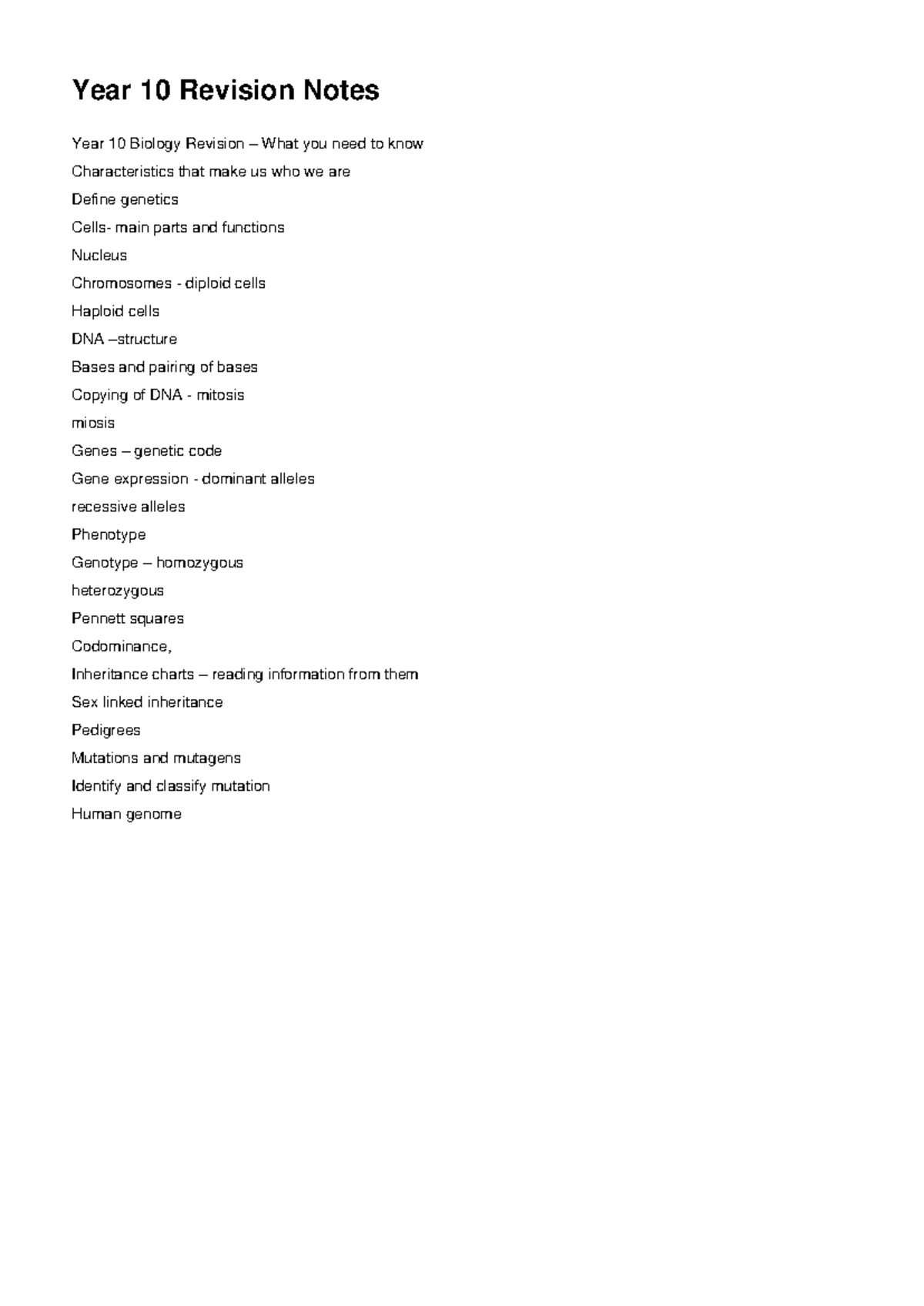 Year 10 Biology Revision Notes: Genetics, Mutations, and Evolution ...