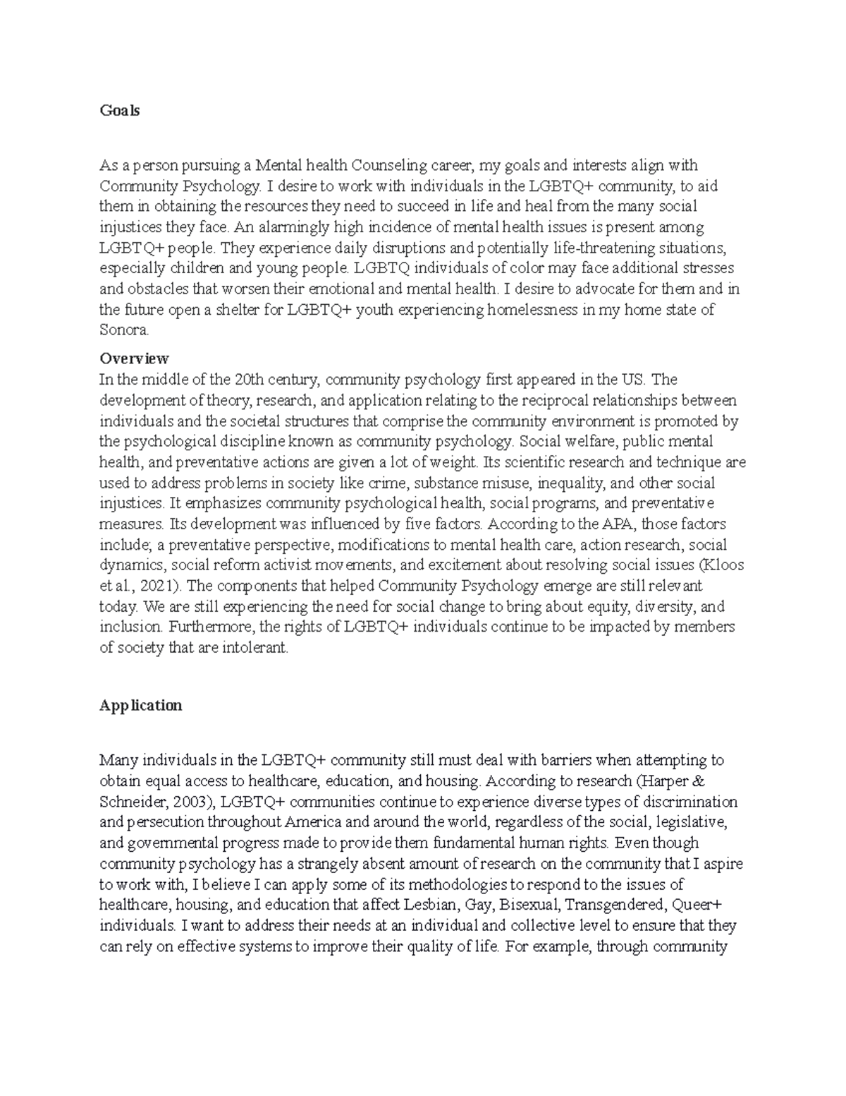 3-3 Final Project Milestone One: Goals in Community Psychology - Studocu