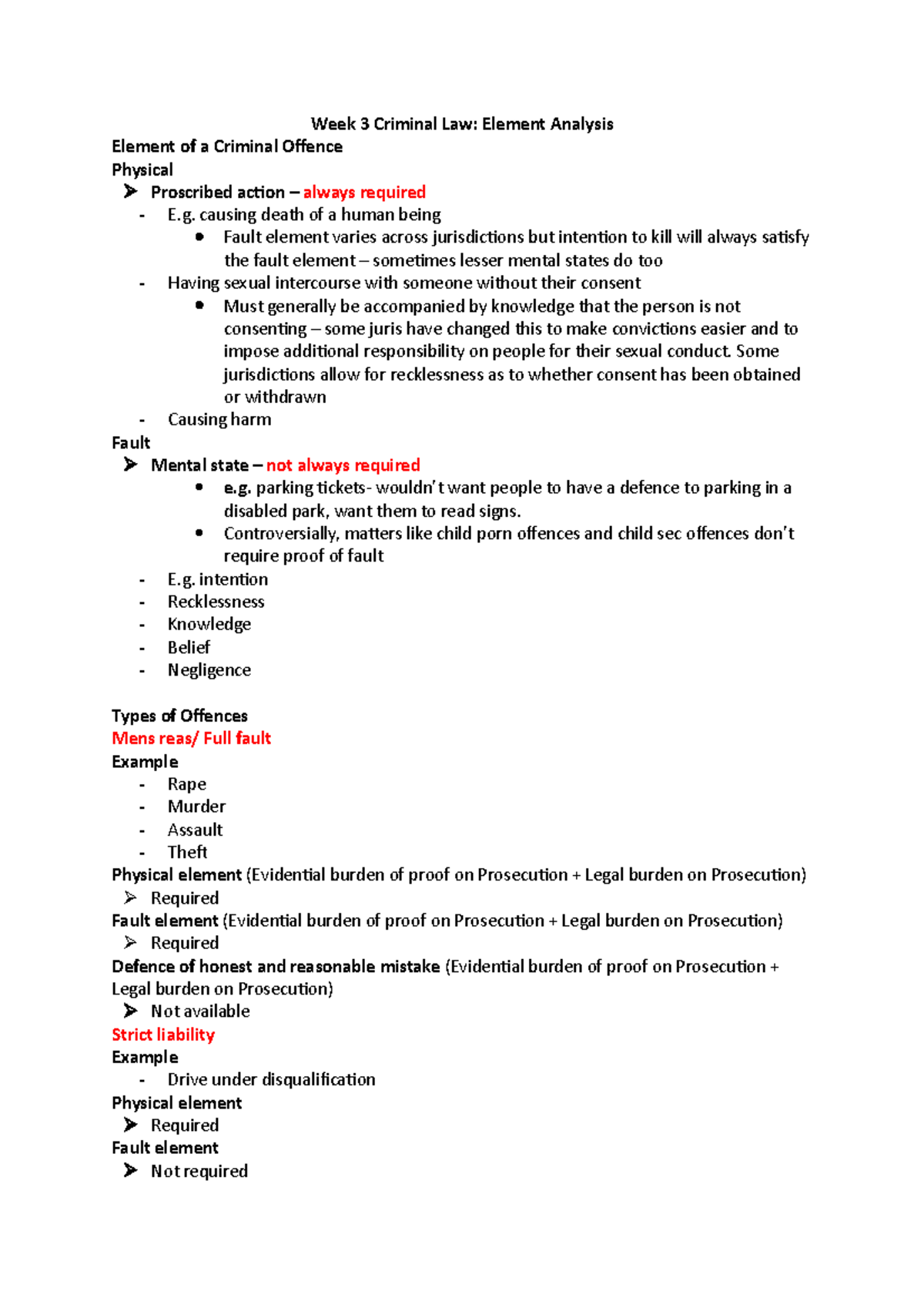 Week 3 Criminal Law - Analysis of Offence Elements and Fault - Studocu