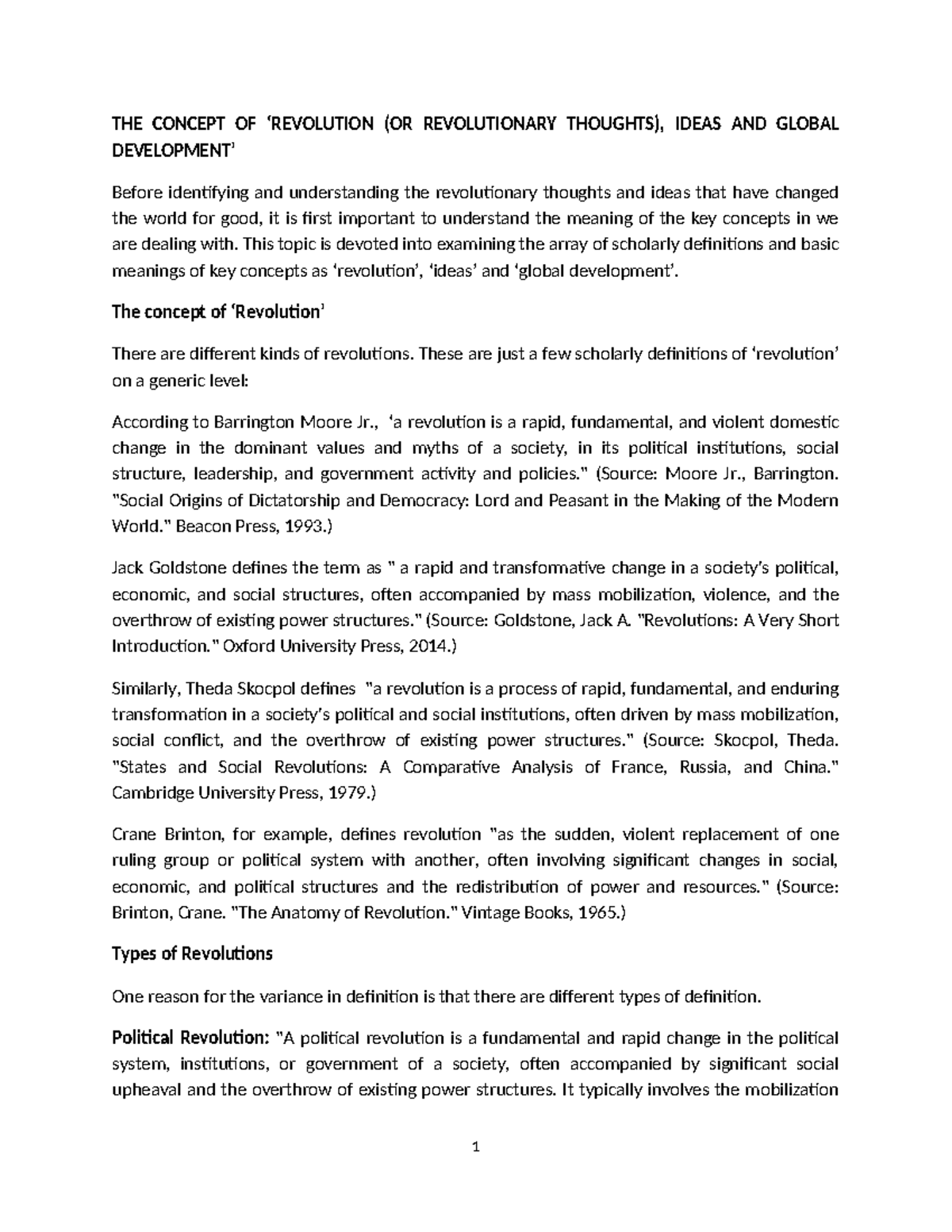 Concept of Revolution and Ideas: Key Definitions and Perspectives - Studocu