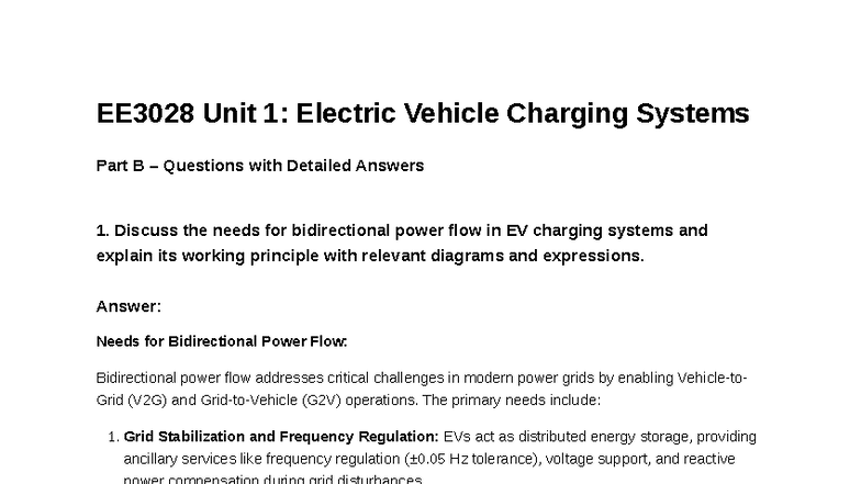 EE3028 Unit 1: Electric Vehicle Charging Systems - Bidirectional Flow ...