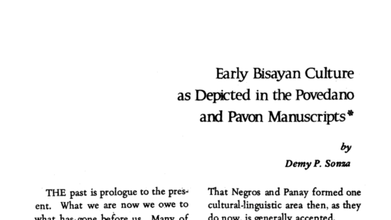 PAVON 1972: Early Bisayan Culture in Povedano Manuscripts - Studocu
