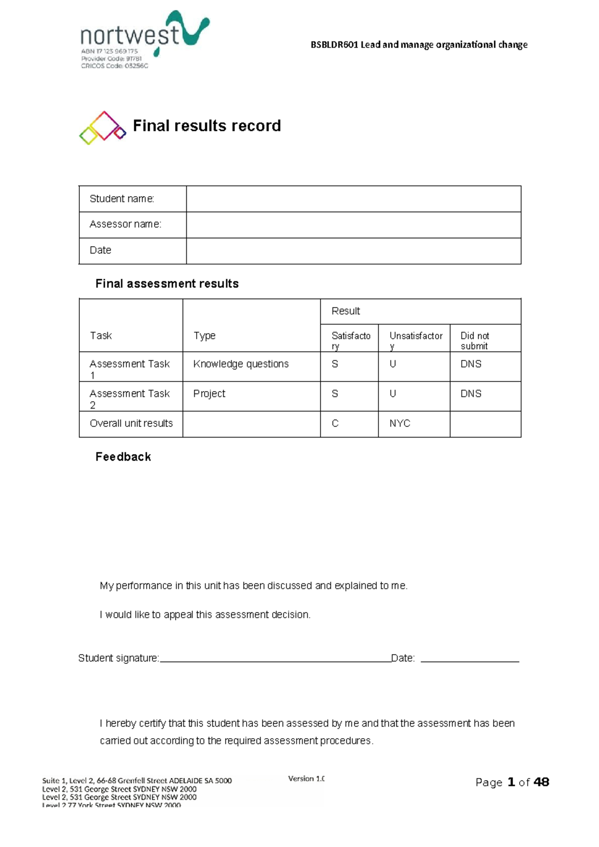 **BSBLDR601 Project Portfolio - Assessment Task 1 & 2 Overview** - Studocu