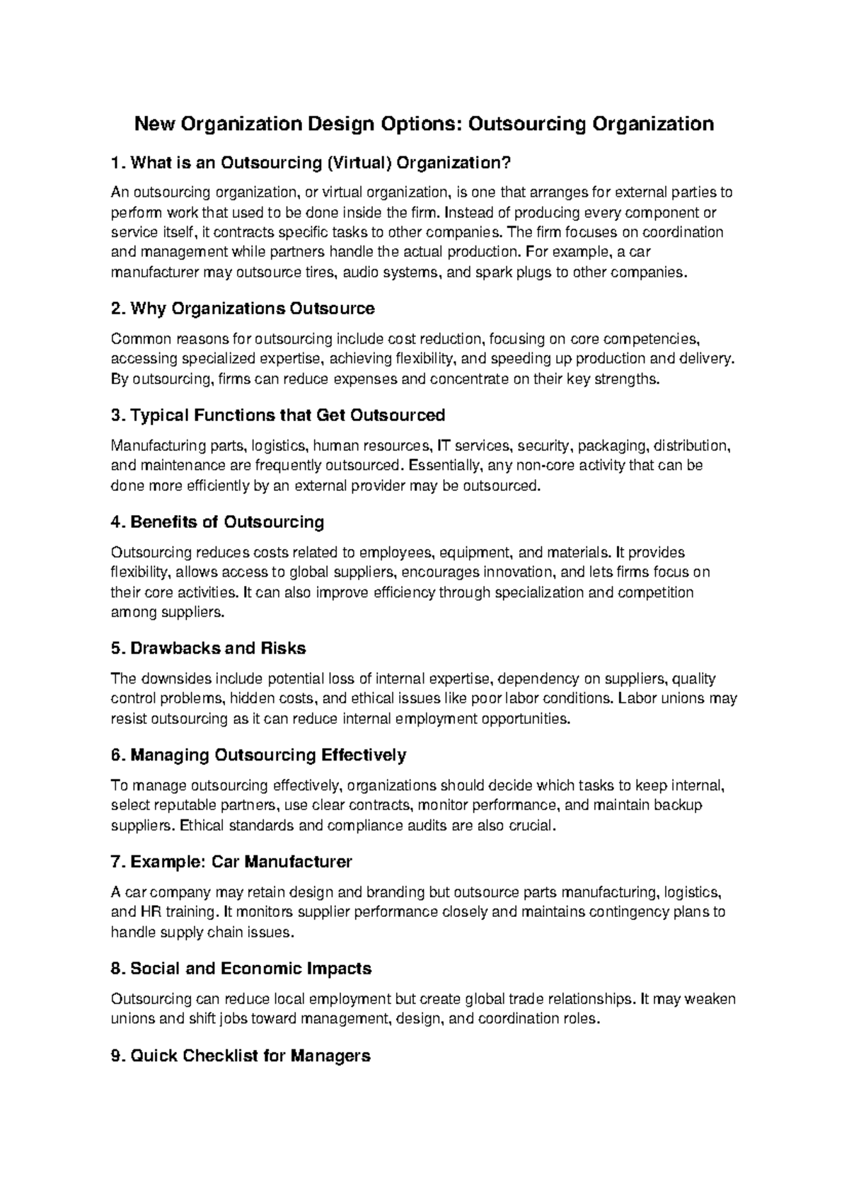 Outsourcing Organization Design: Key Insights and Considerations - Studocu