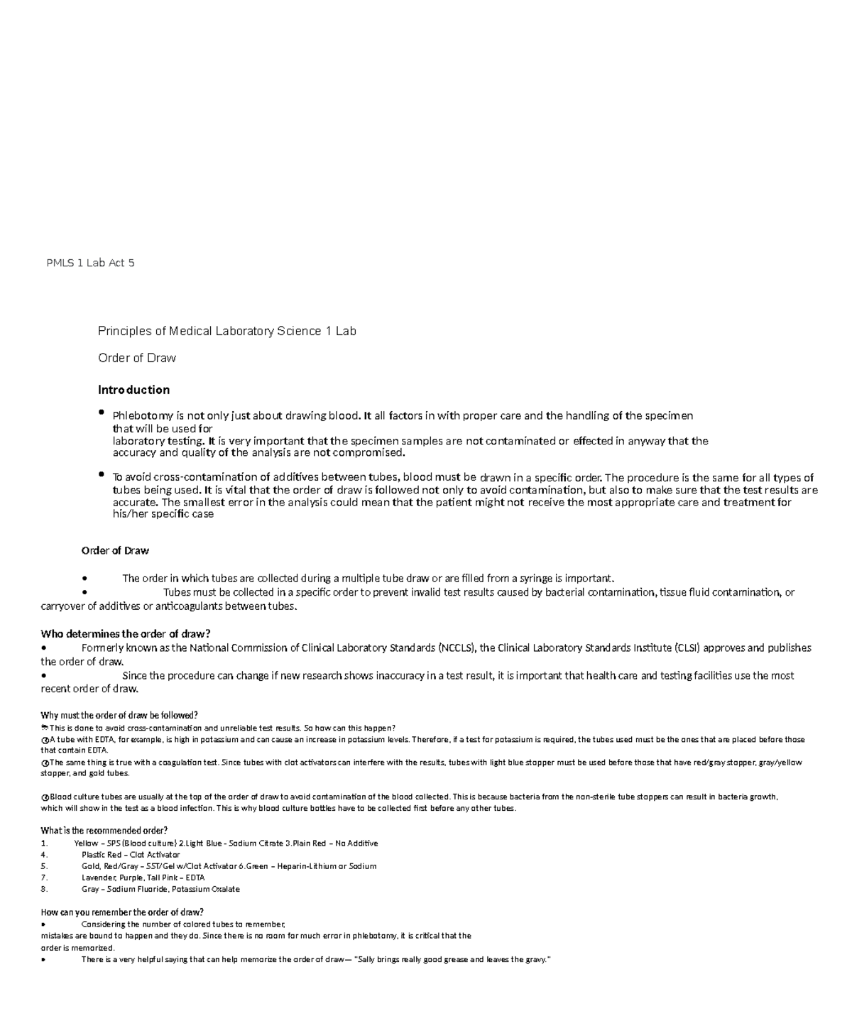 PMLS LAB Midterm Reviewer - PMLS 1 Lab Act 5 Principles of Medical ...
