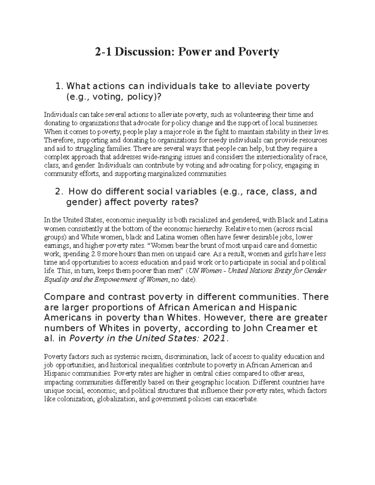 2-1 Discussion: Exploring Power Dynamics in Poverty Issues - Studocu