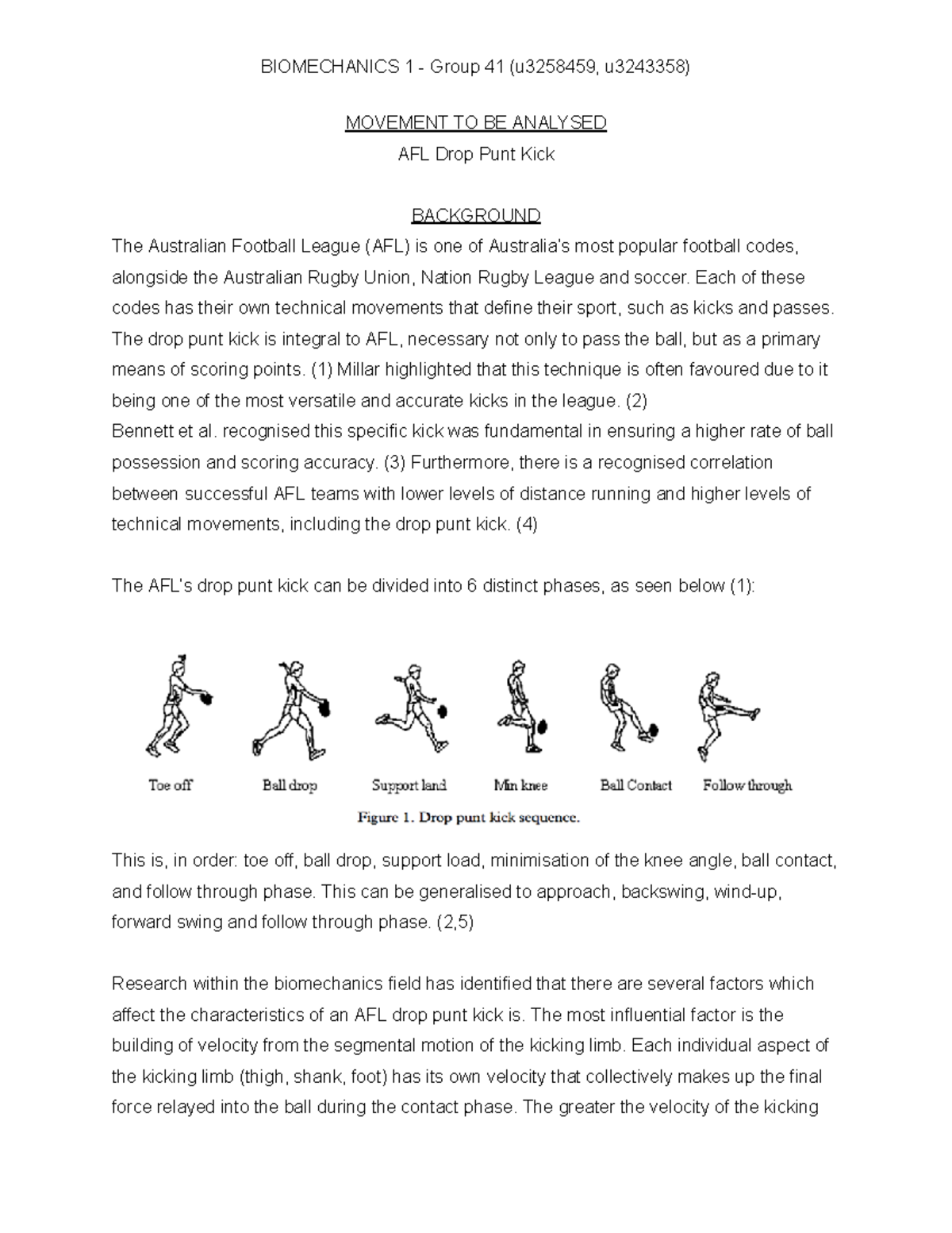 HMA Biomechanics 1 - Analyzing the AFL Drop Punt Kick - Studocu