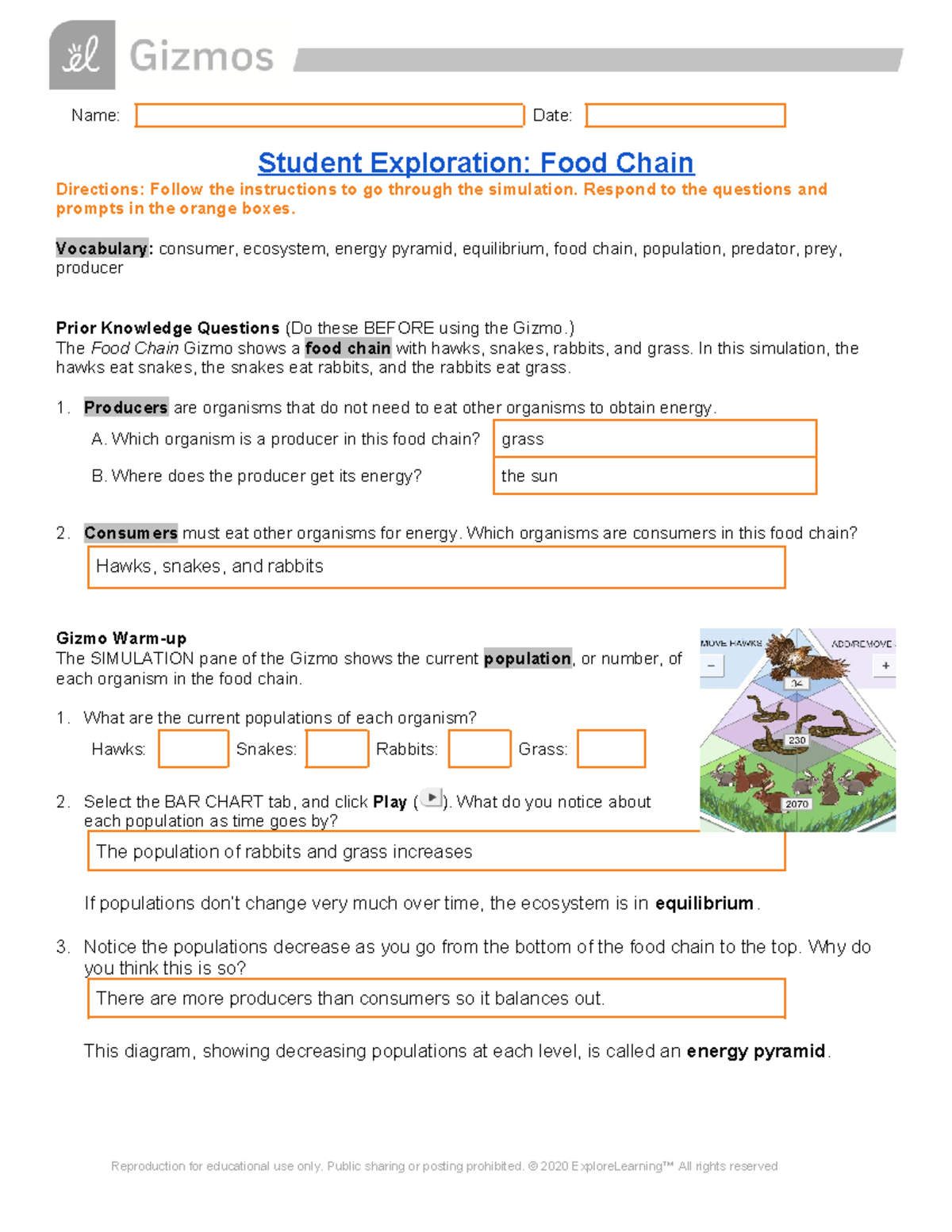 Food Chain Gizmo - Name: Date: Student Exploration: Food Chain ...
