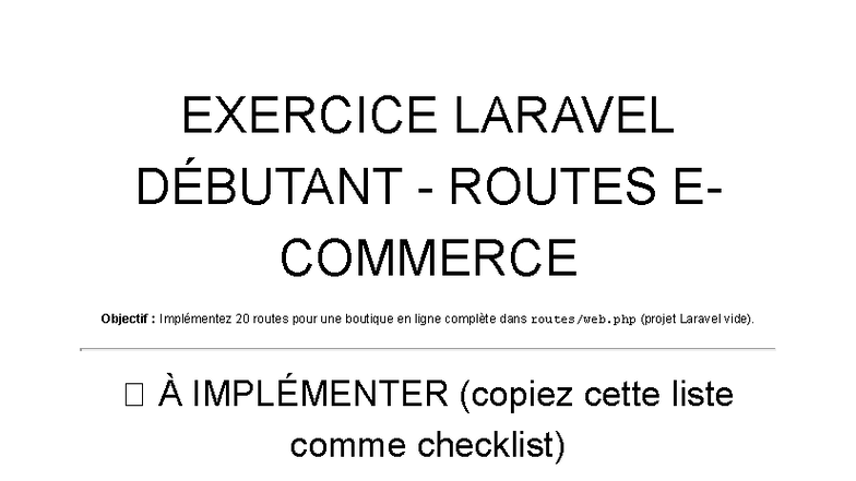 Exercice Laravel TD1 : Implémentation de 20 Routes E-commerce - Studocu