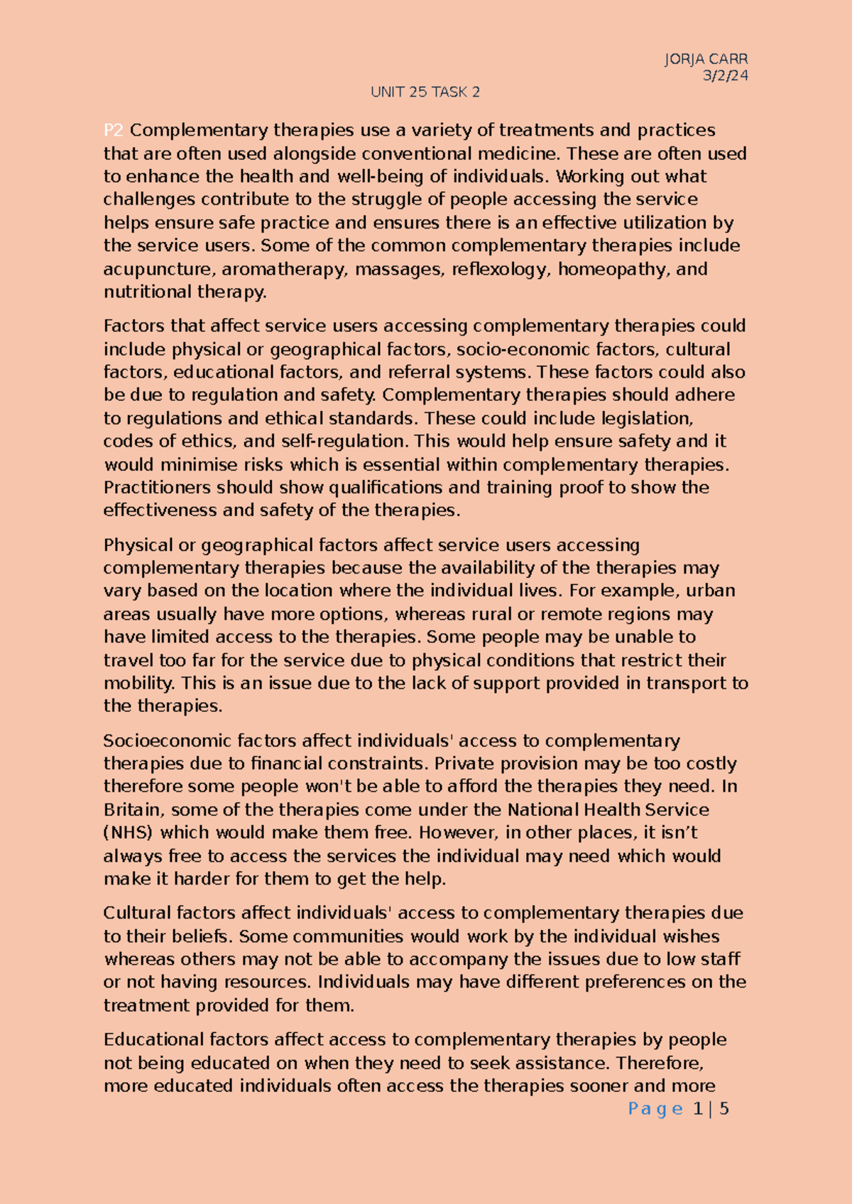 Unit 25 Task 2 - Access and Challenges in Complementary Therapies - Studocu