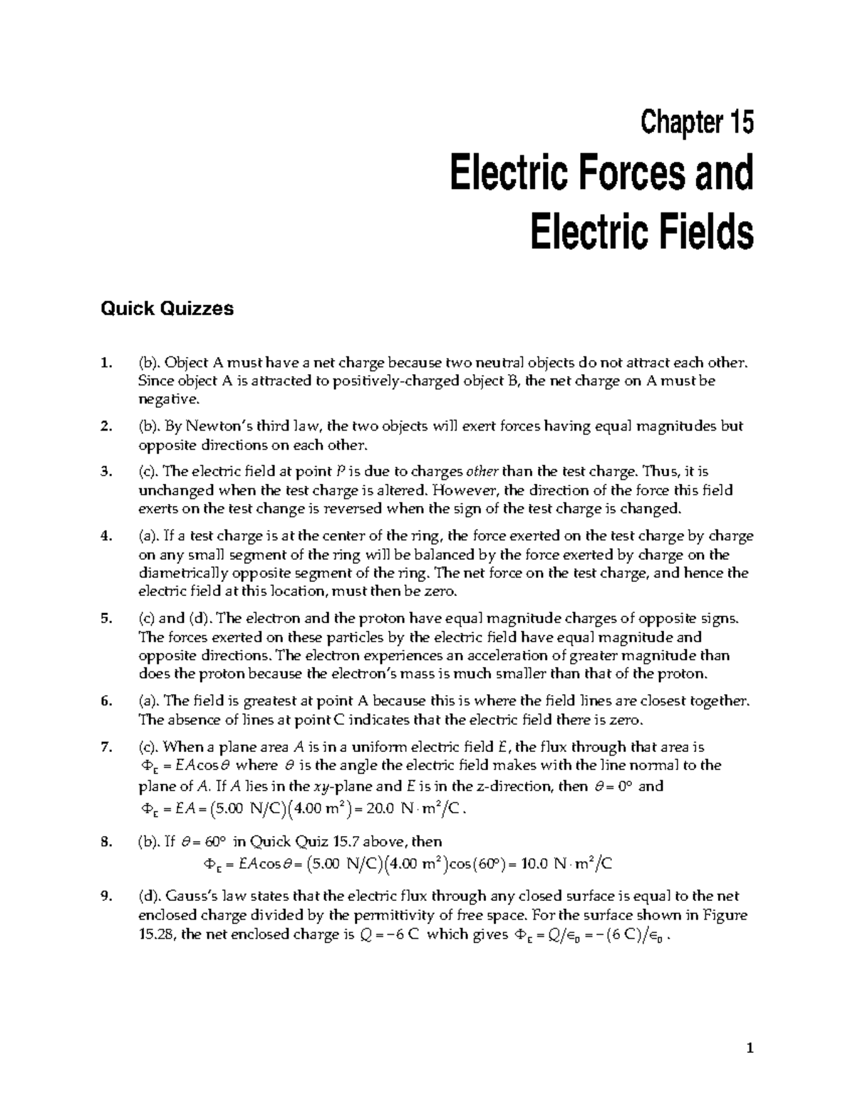 Solution Manual - PHYS 1010 Chapter 15: Electric Forces & Fields - Studocu