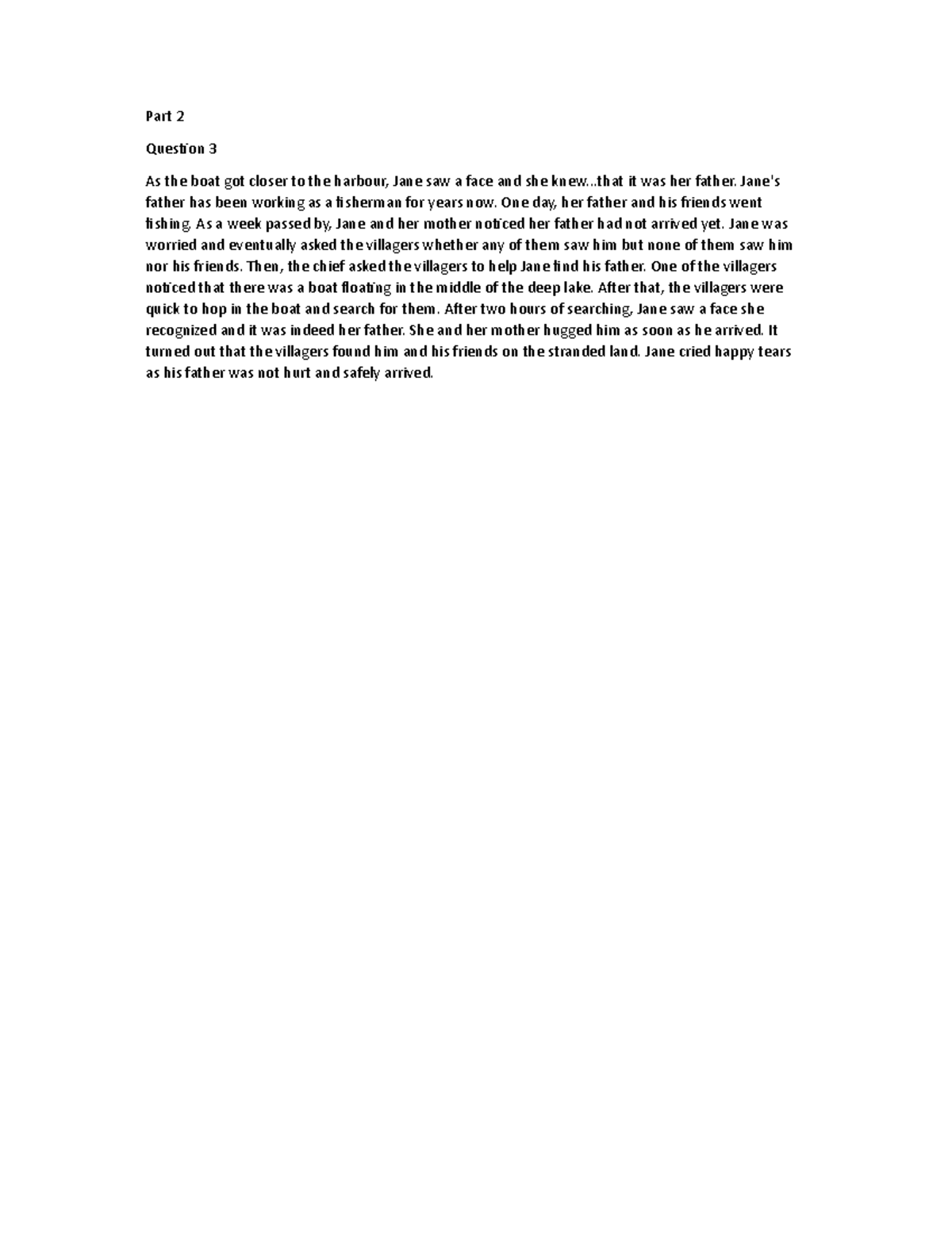 Narrative essay - Part 2 QuesƟon 3 As the boat got closer to the ...