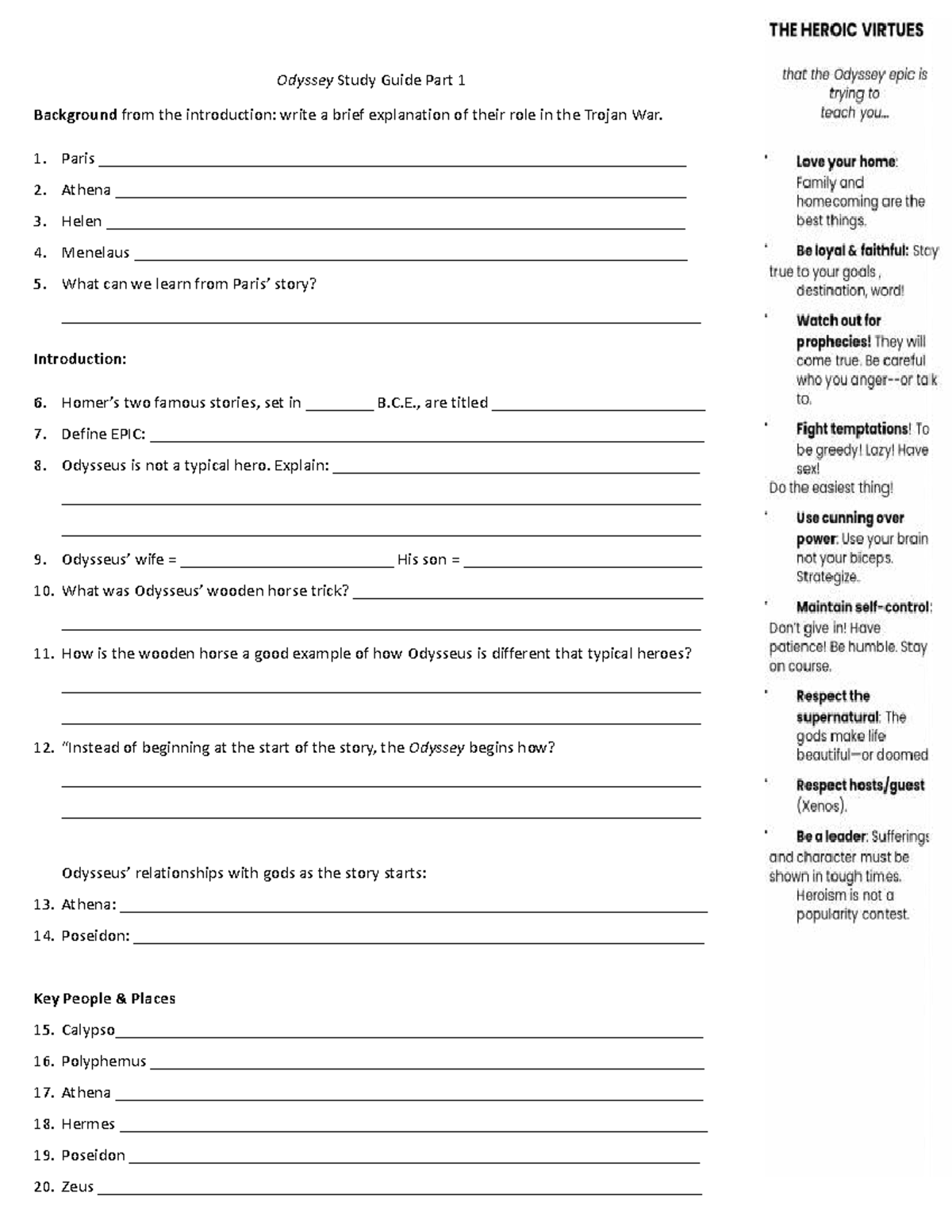 Odyssey (ENG 101) Part 1 Study Guide: Key Characters & Themes - Studocu