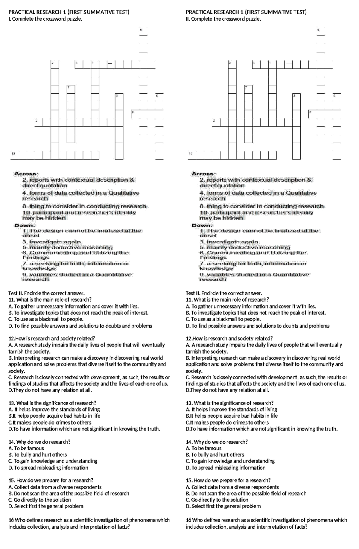 1st-Summative - For Summative Test - PRACTICAL RESEARCH 1 (FIRST ...
