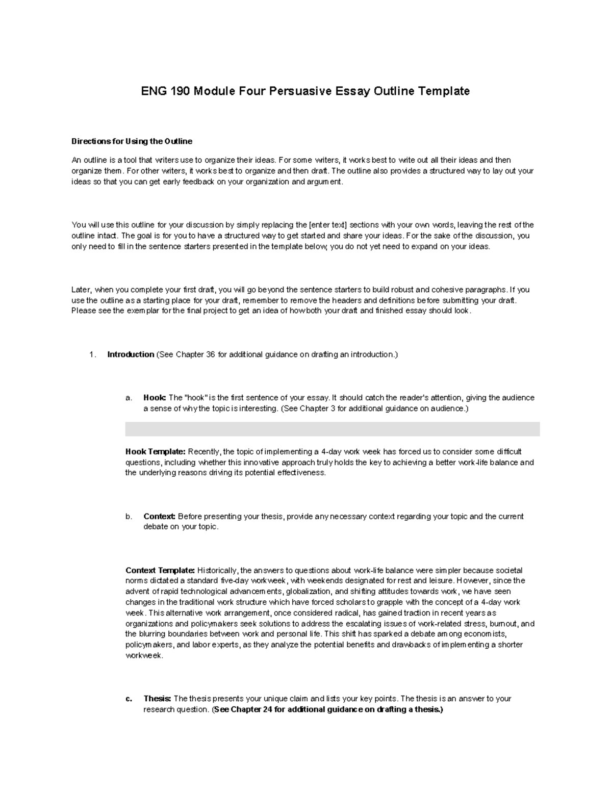 ENG 190 Module Four Persuasive Essay Outline Template - Studocu