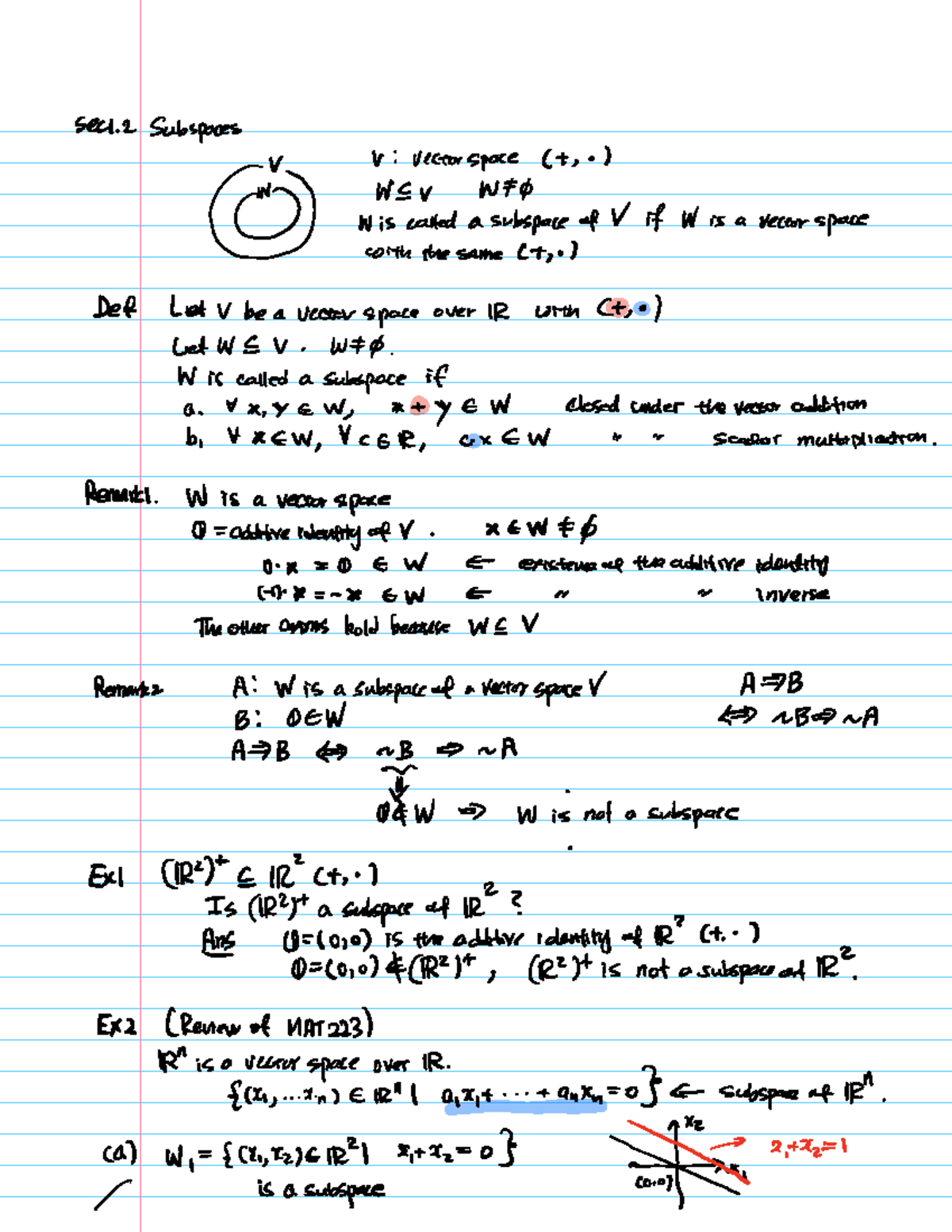 Sec 1 - Notes on Subspaces in Vector Spaces (MAT 223) - Studocu