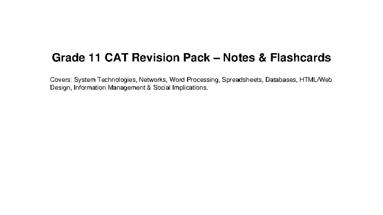 Grade 11 CAT Revision Notes & Flashcards: System Tech, Networks ...