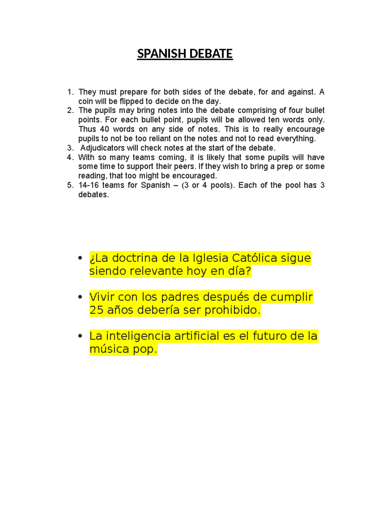 Spanish Debate Guidelines: Structure & Preparation - Studocu