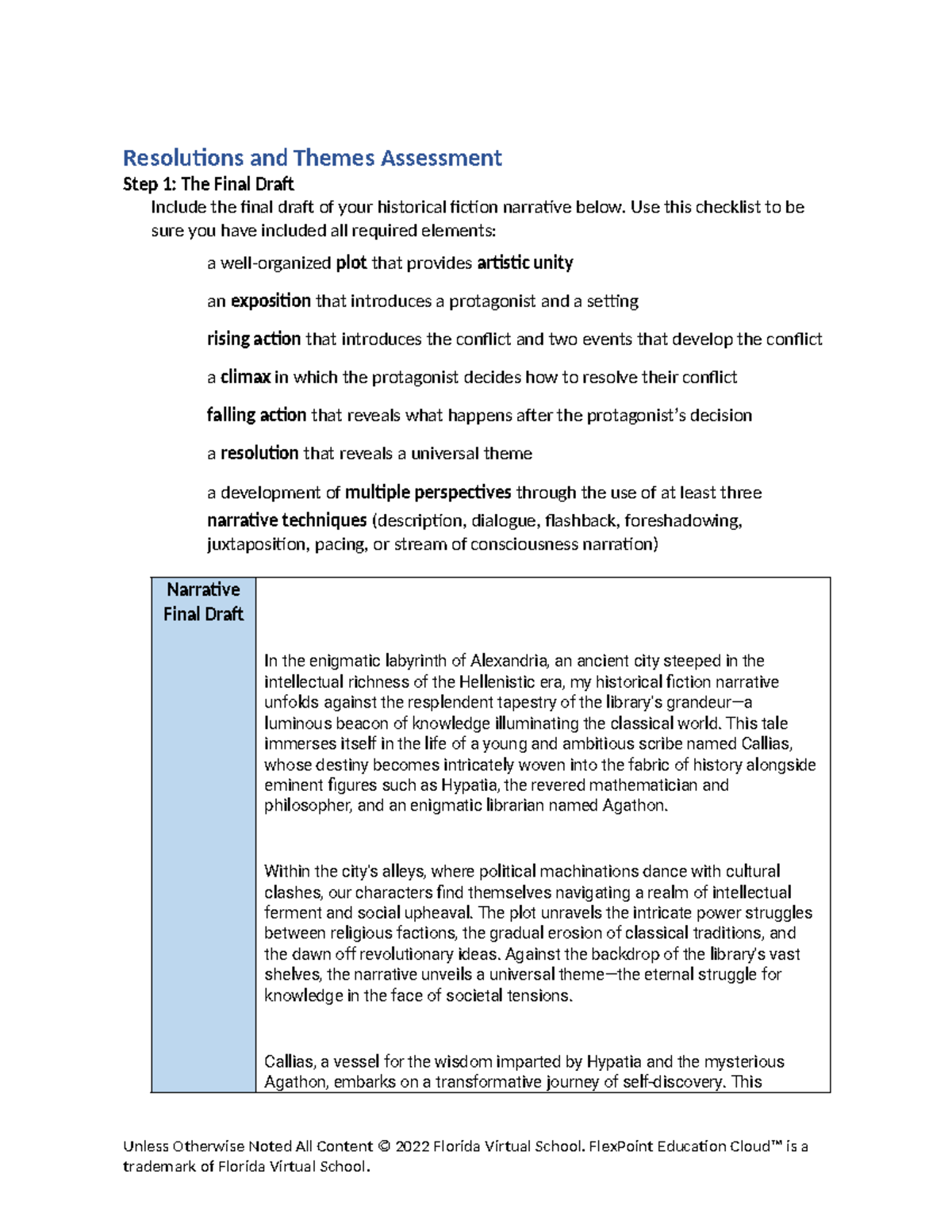 6.03 Final Assessment: Historical Fiction Narrative & Analysis - Studocu