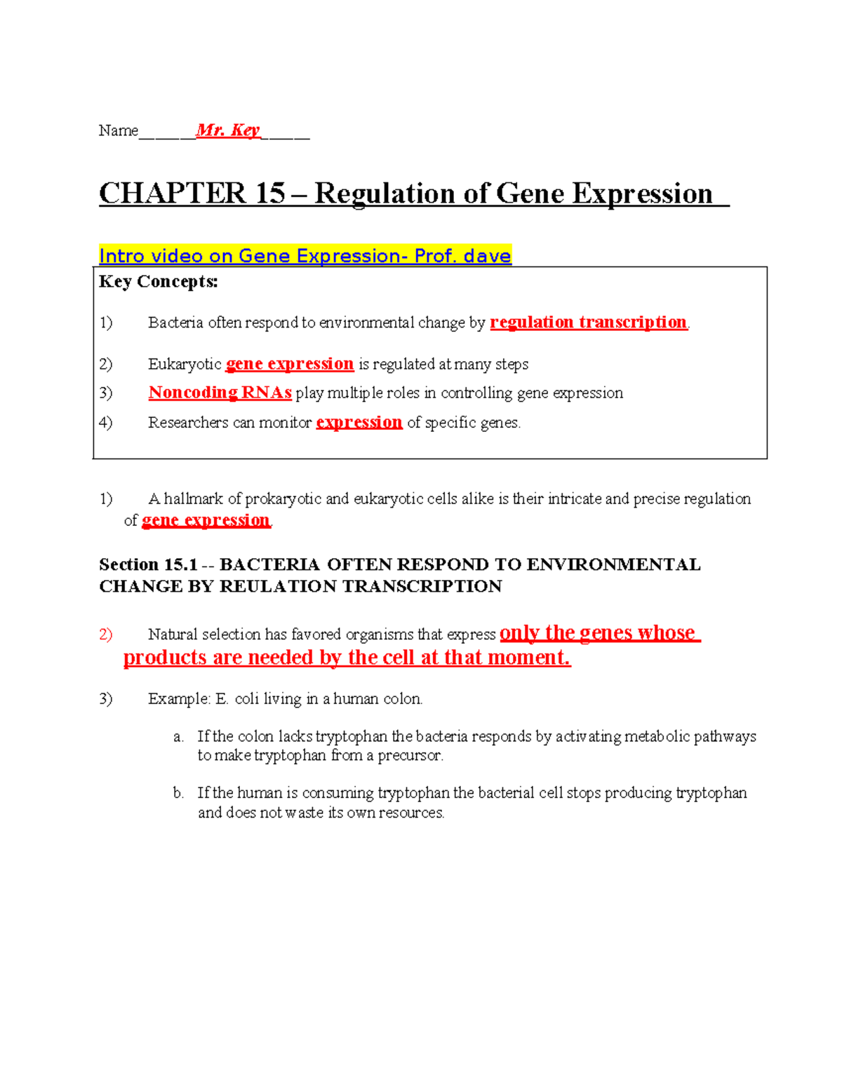 Ch. 15 Regulation of Gene Expression: Key Concepts and Mechanisms - Studocu