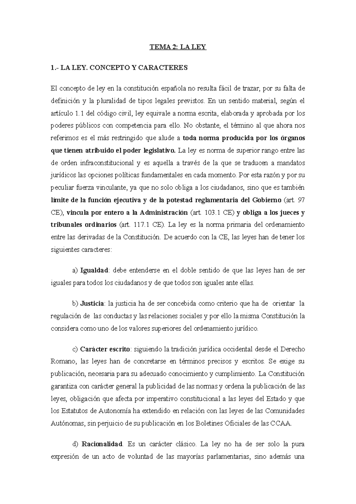 TEMA 2 - La Ley: Concepto, Caracteres y Clasificación de Leyes - Studocu