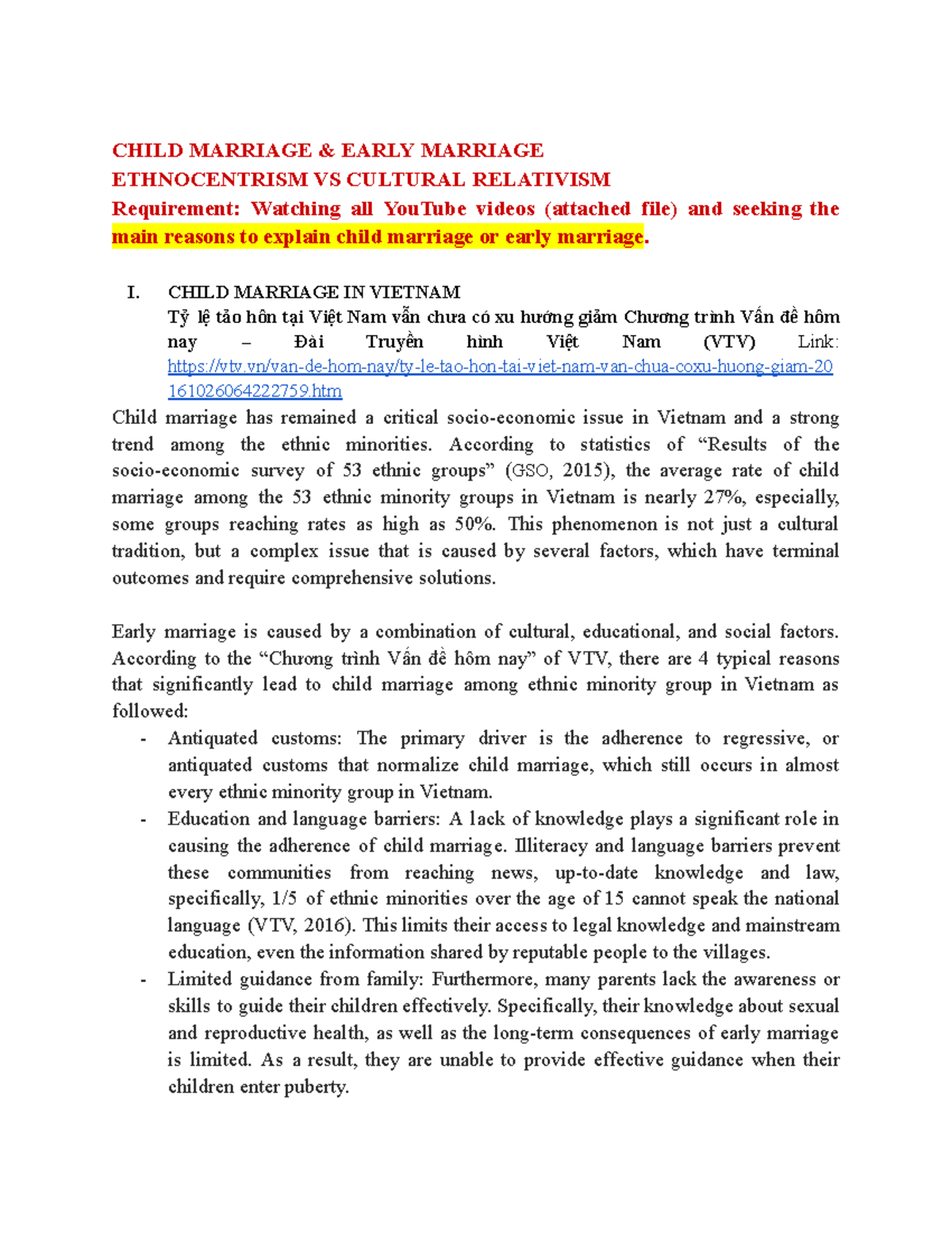 CHILD MARRIAGE & EARLY MARRIAGE: A SOCIO-CULTURAL ANALYSIS (SOC 12 ...