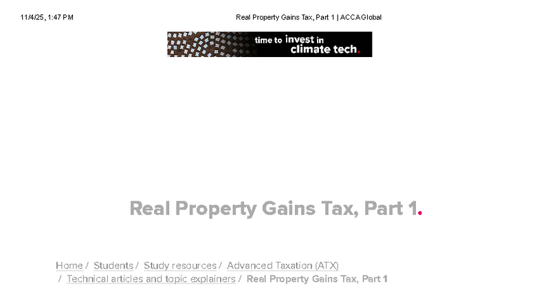 Real Property Gains Tax Overview - Part 1 (ACCA ATX) - Studocu