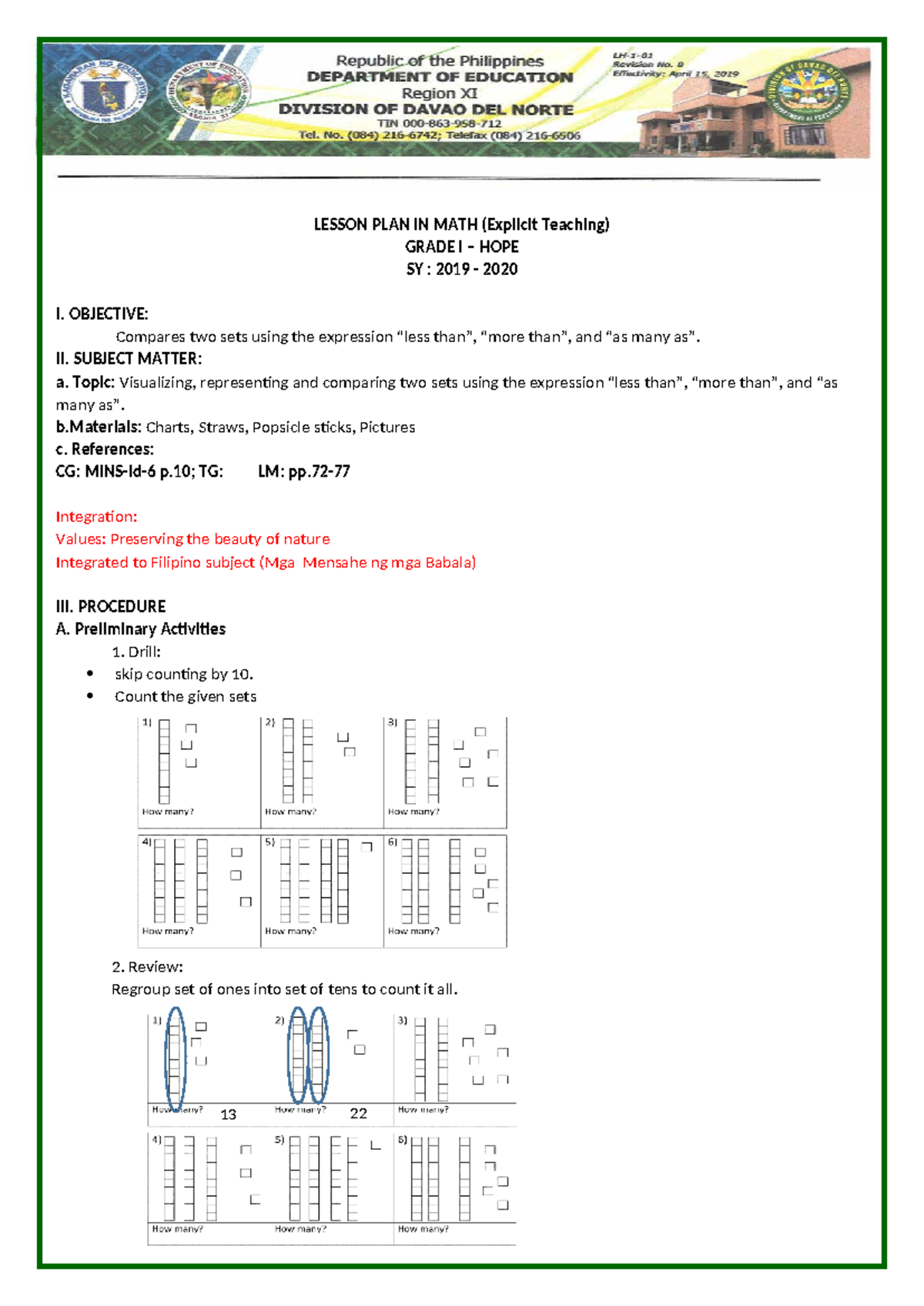 435485842-Cot-1-Lesson-Plan-for-Grade-1-Math-Comparing-Sets - Studocu