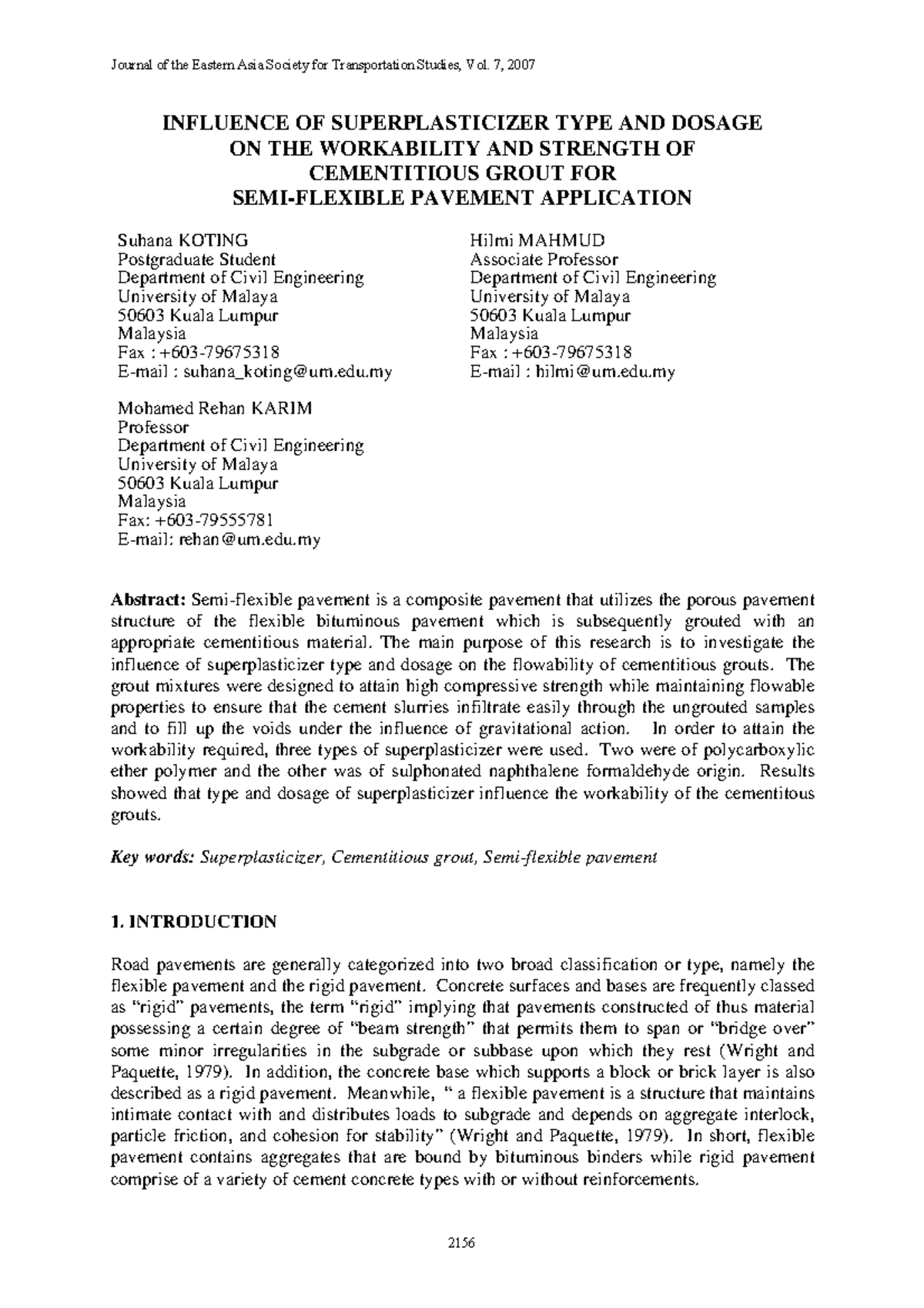 Influence of Superplasticizer on Cementitious Grout for Semi-Flexible ...