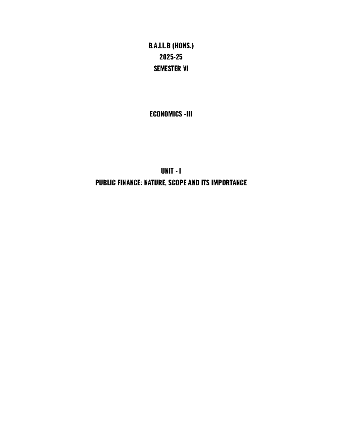 B.A.LL.B (HONS.) SEM VI: Intro to Public Finance - Nature & Scope - Studocu