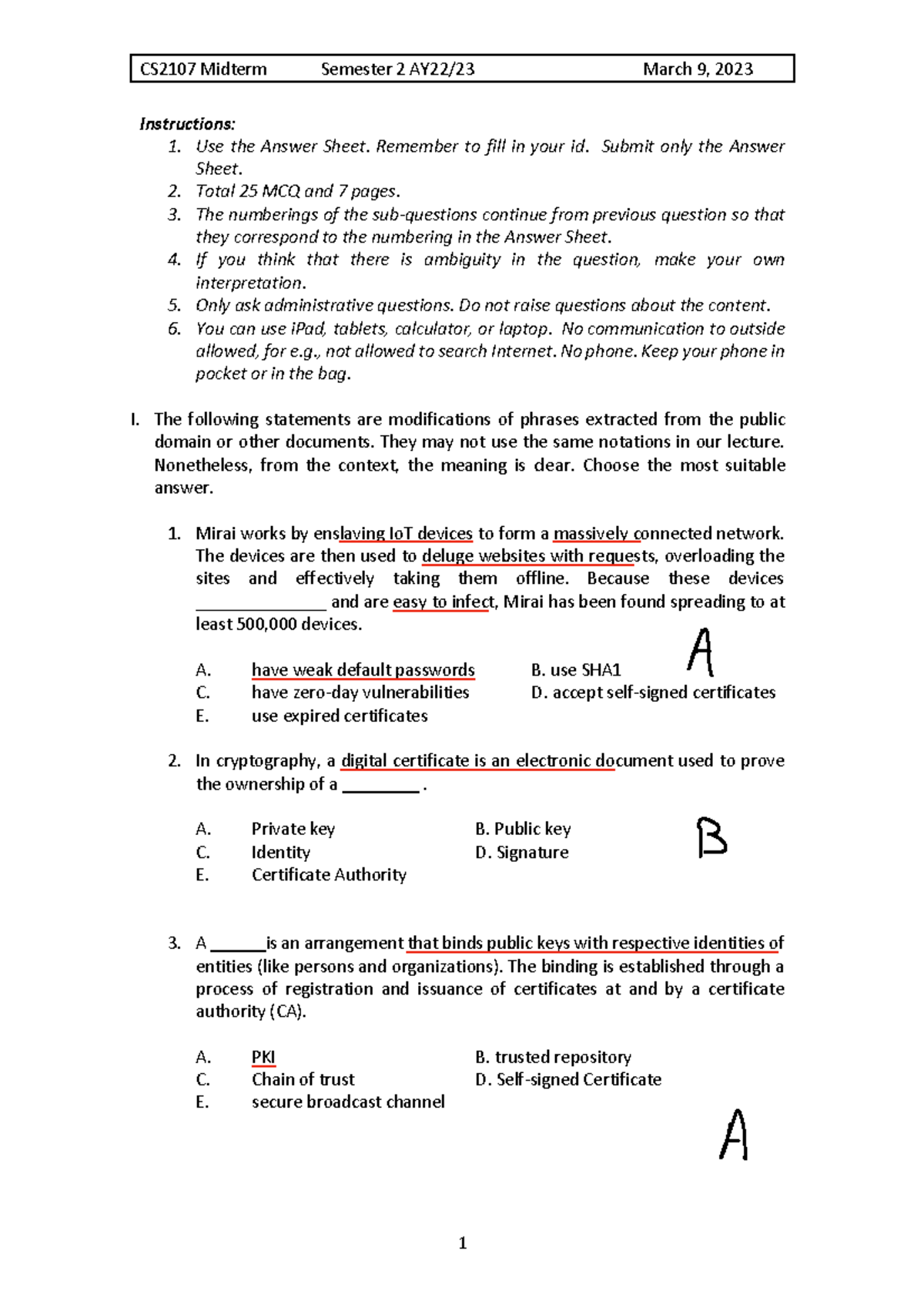 2023 Mid Term solved - MidTerm paper with answer - Instructions: 1. Use ...