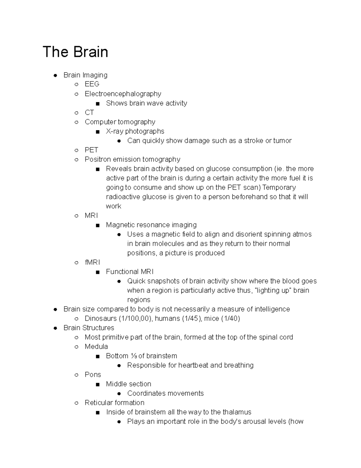 Psyc 101 Unit 4 Lecture Notes - The Brain Overview at Weber State - Studocu
