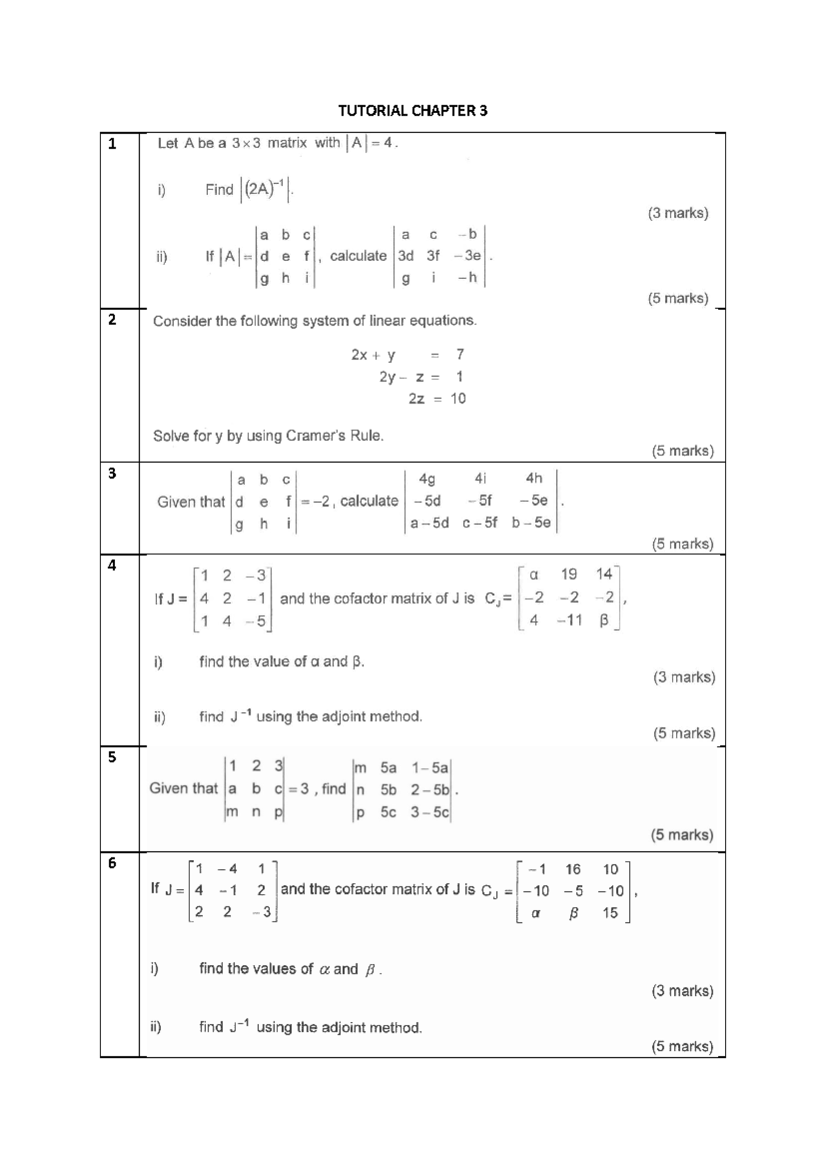 Tutorial Chapter 3 - Matrix Operations and Linear Equations - Studocu