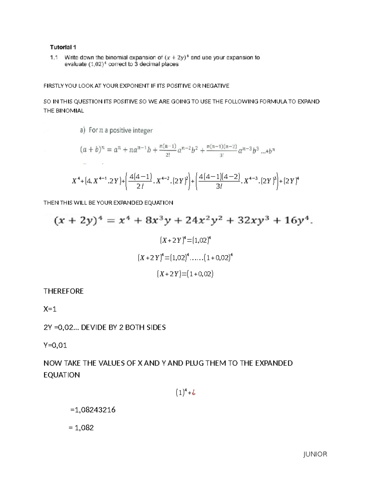 Maths Tutorial 1: Expanding Binomials Using Exponents - Studocu