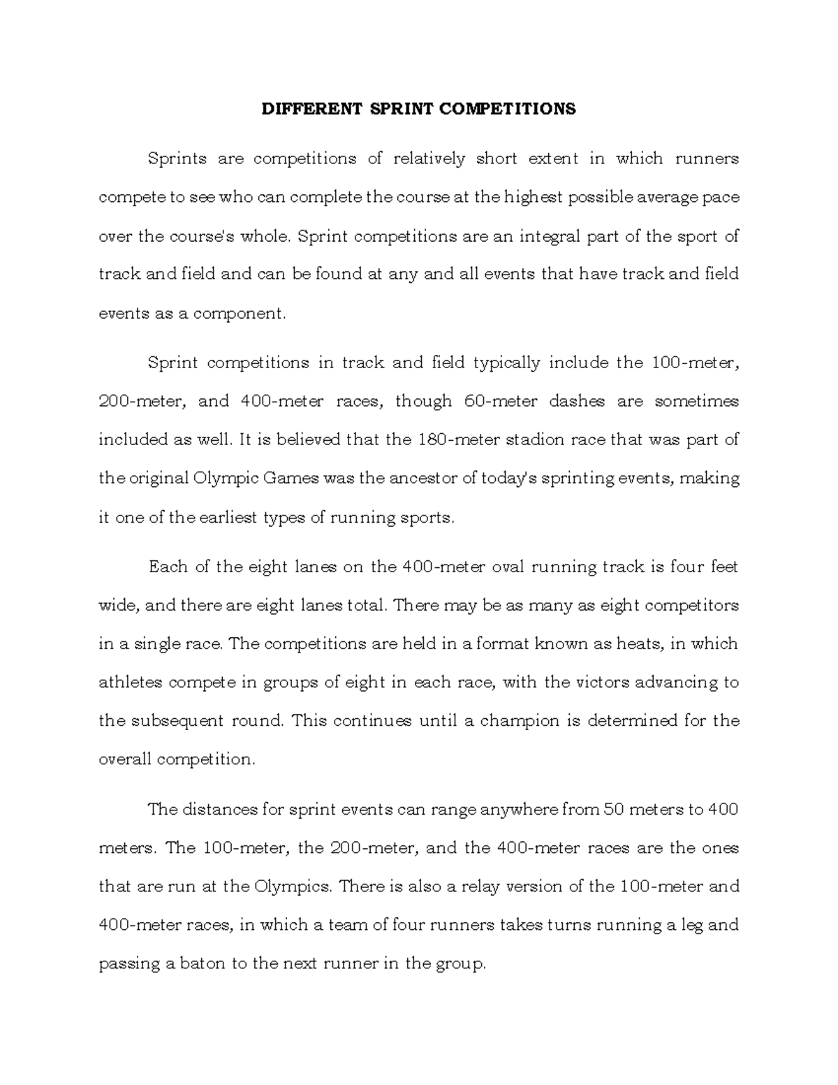 Different Sprint Competitions - DIFFERENT SPRINT COMPETITIONS Sprints ...