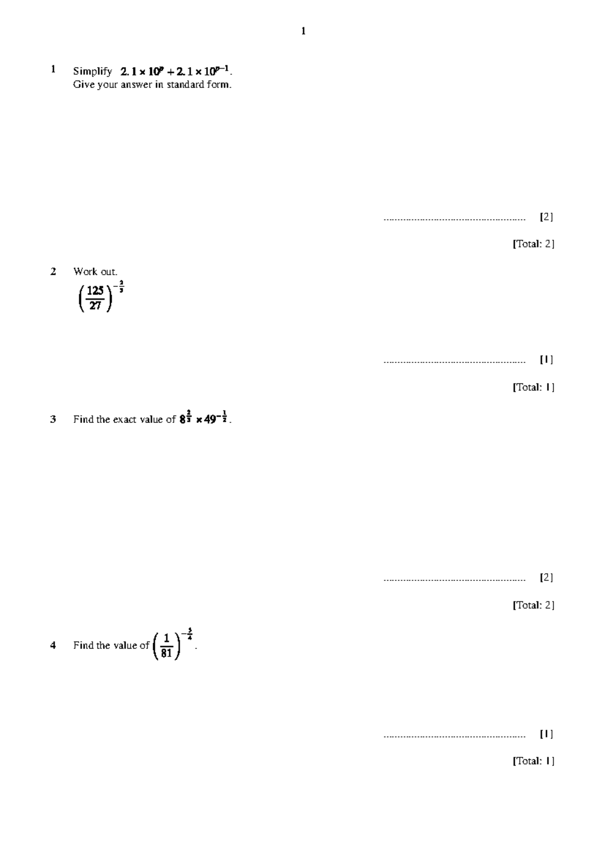 Indices Worksheet - Standard Form & Calculations - Studocu