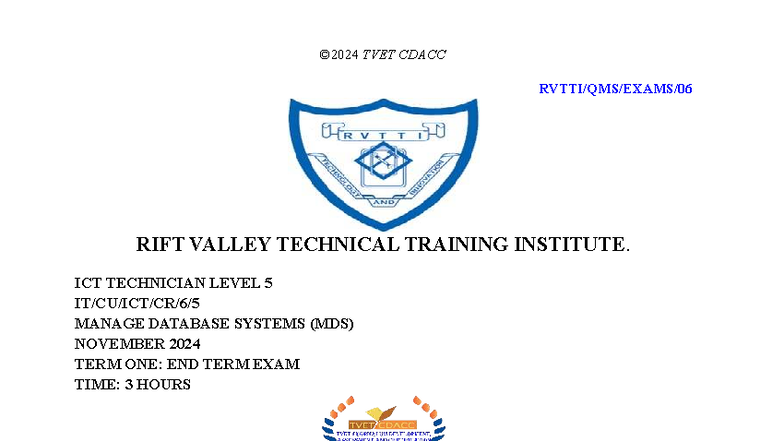 MDS L5 Exam Nov 2024: Database Systems Assessment Questions - Studocu