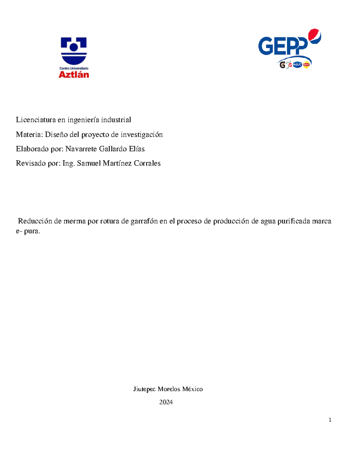 Diseño del Proyecto de Investigación: Reducción de Merma (ING-123 ...