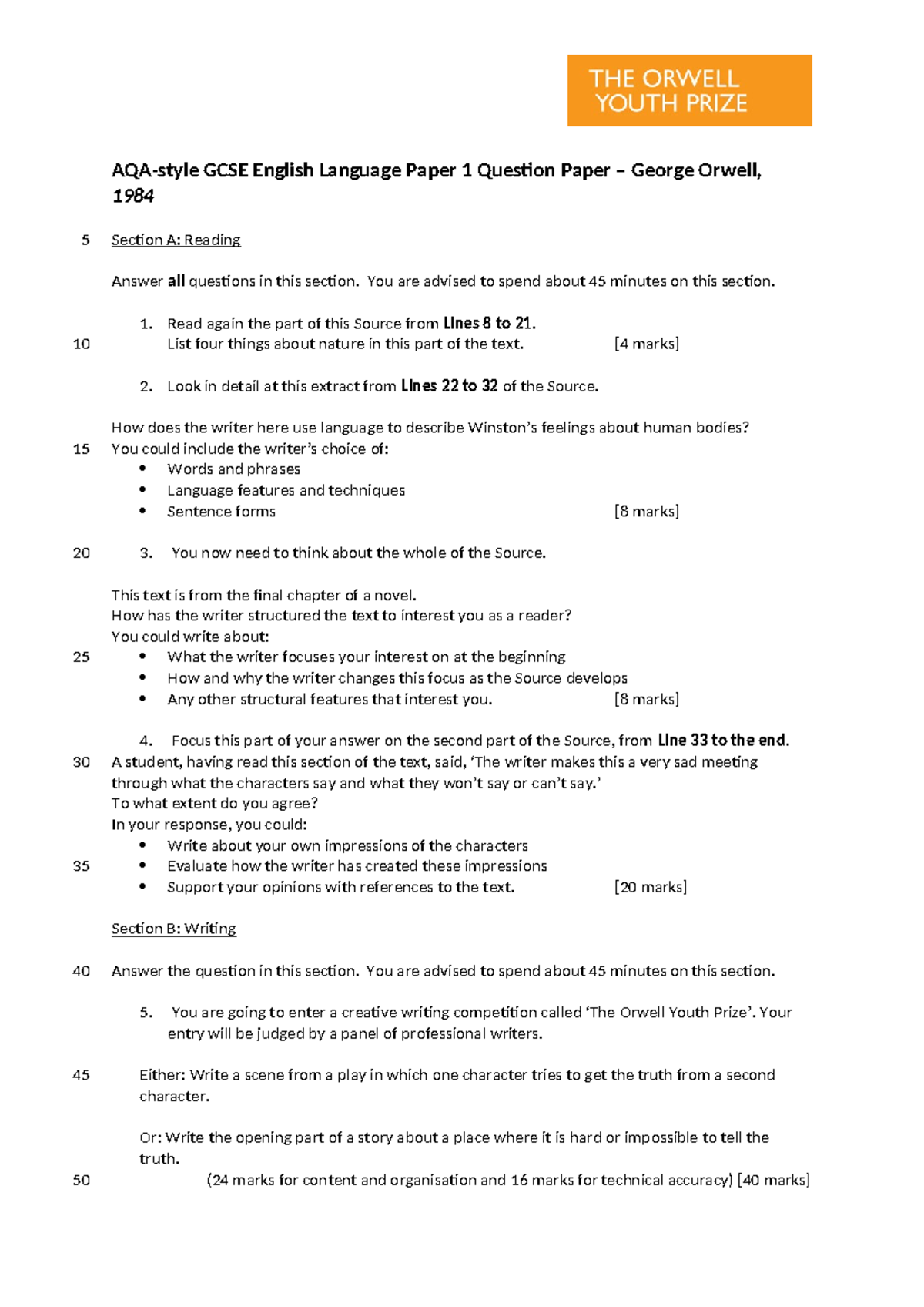 AQA GCSE English Language Paper 1: Analysis of Orwell's 1984 - Studocu