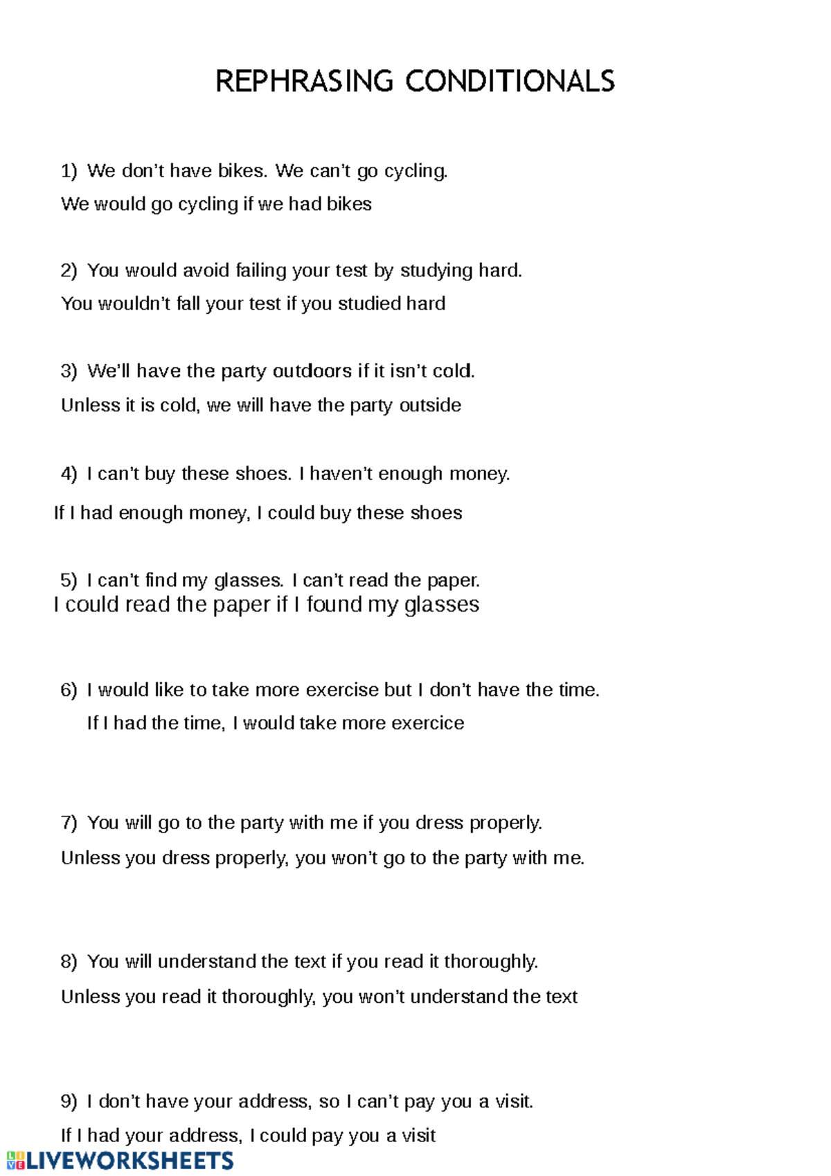 Rephrasing Conditionals: Exercises and Examples for Clarity - Studocu
