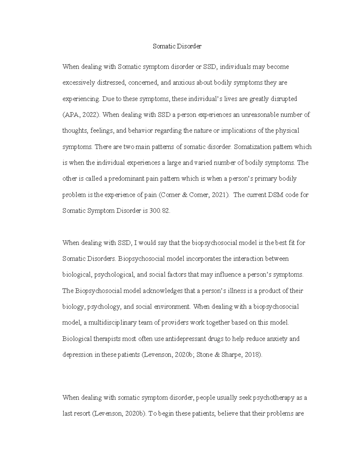 Somatic Symptom Disorder (SSD) Overview and Treatment Strategies - Studocu