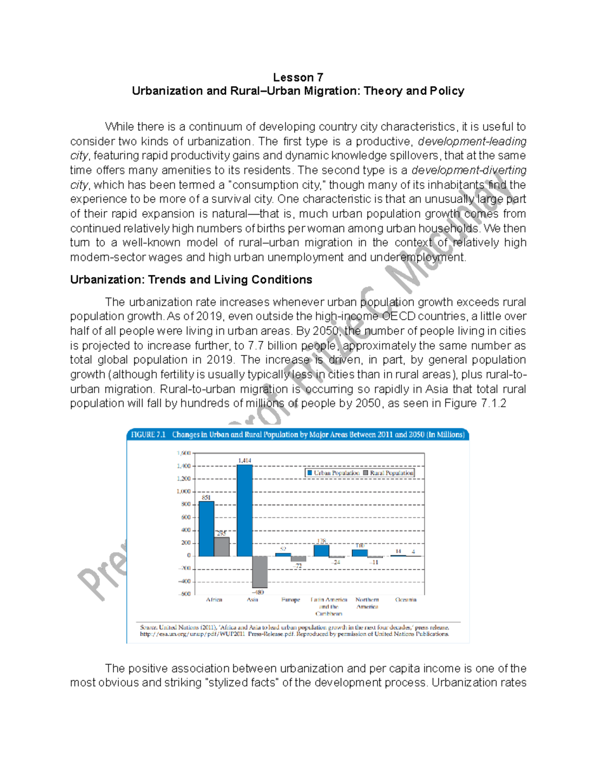 Lesson 7 Urbanization, Rural - Urban Migration Theory and Policy - Lesson 7 Urbanization and ...
