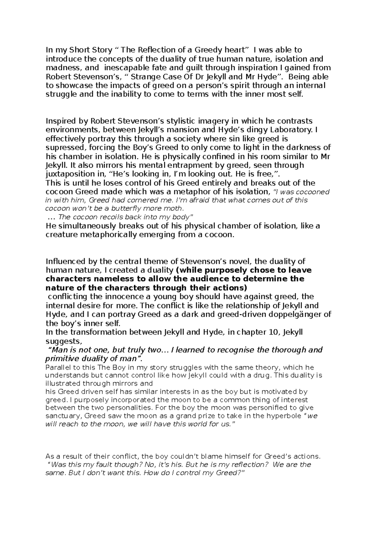 Eng CT3 Essay: The Duality of Human Nature in "The Reflection of a ...