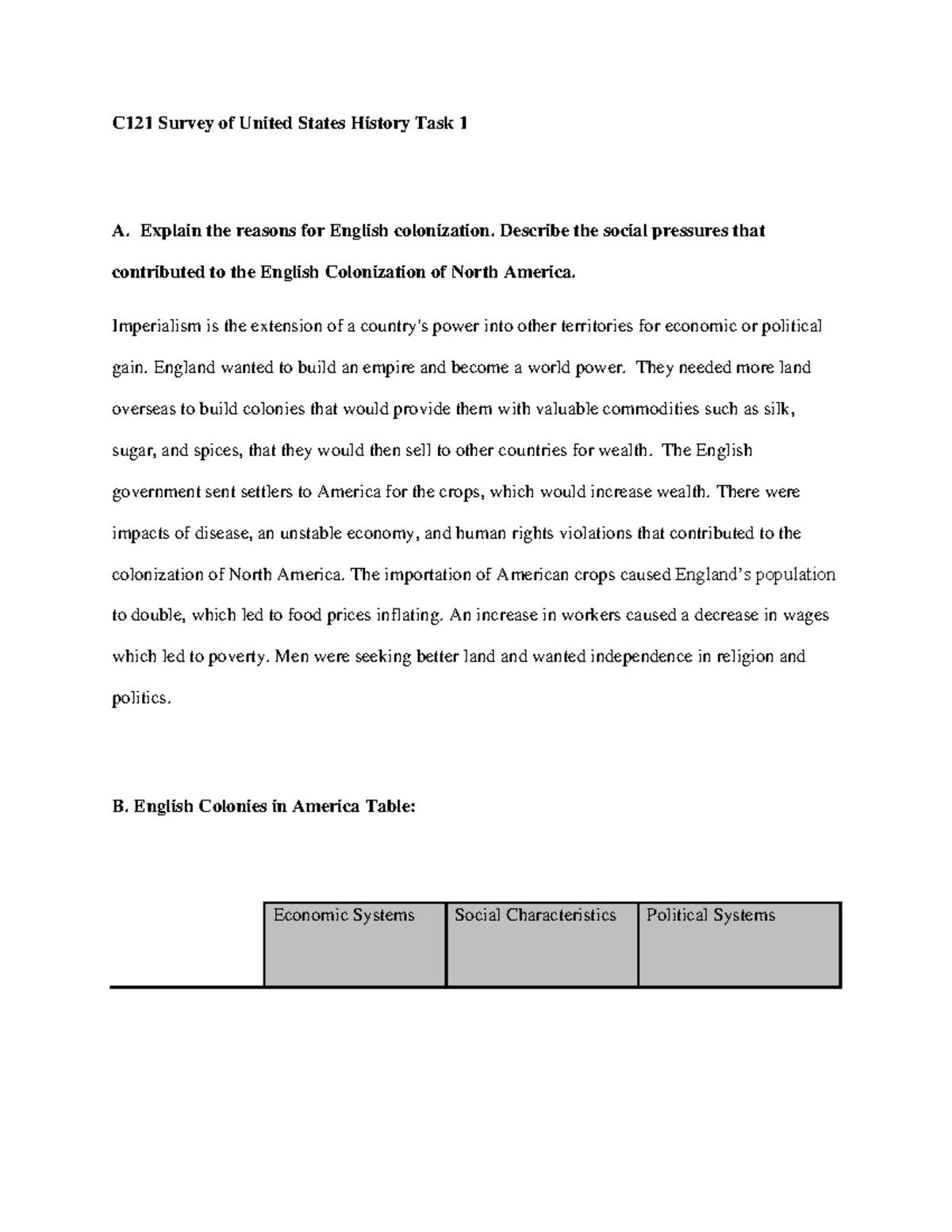 C121 Task 1: Reasons for English Colonization & American Revolution ...