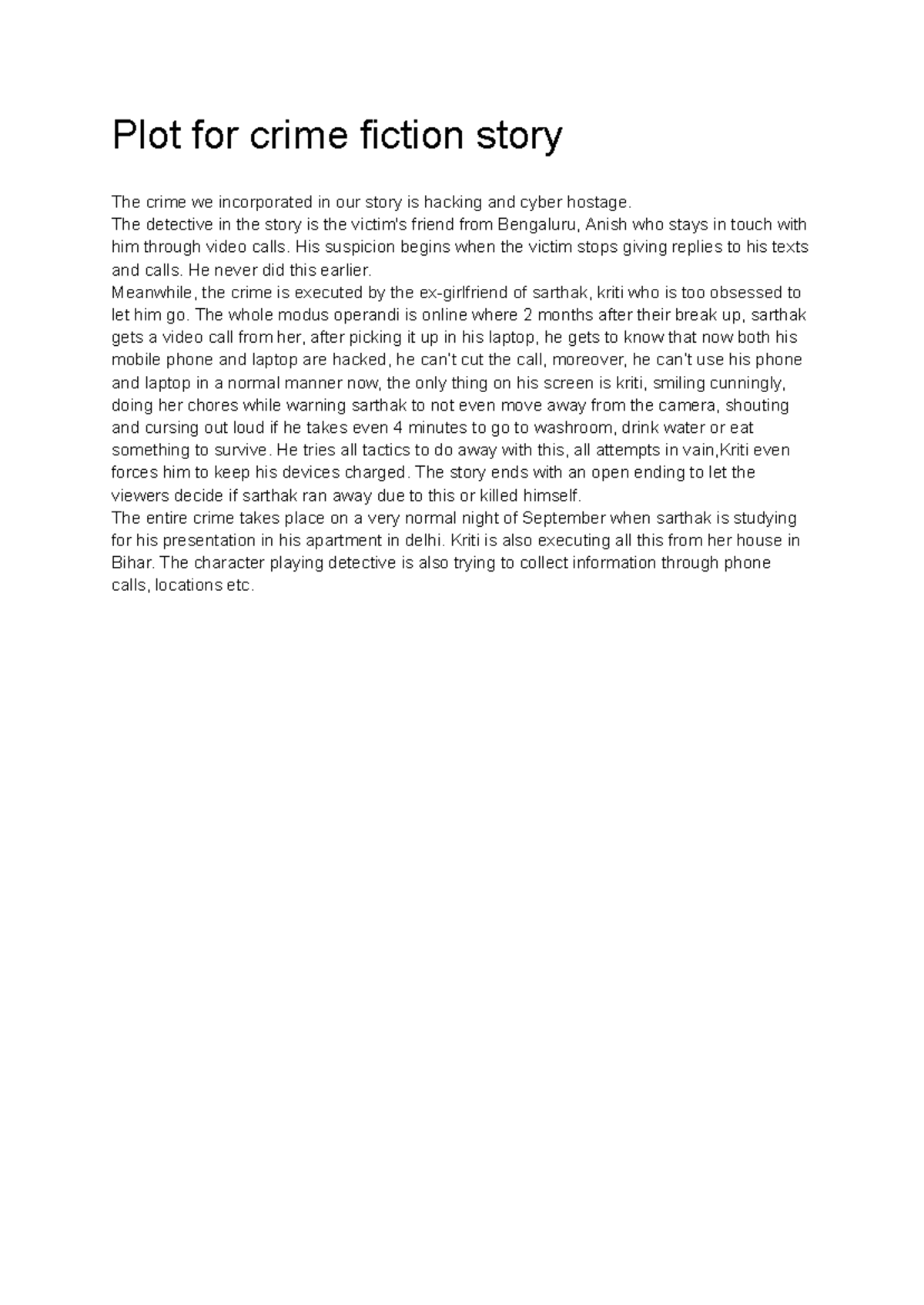 Crime Fiction Plot: Hacking & Cyber Hostage (Final Draft) - Studocu